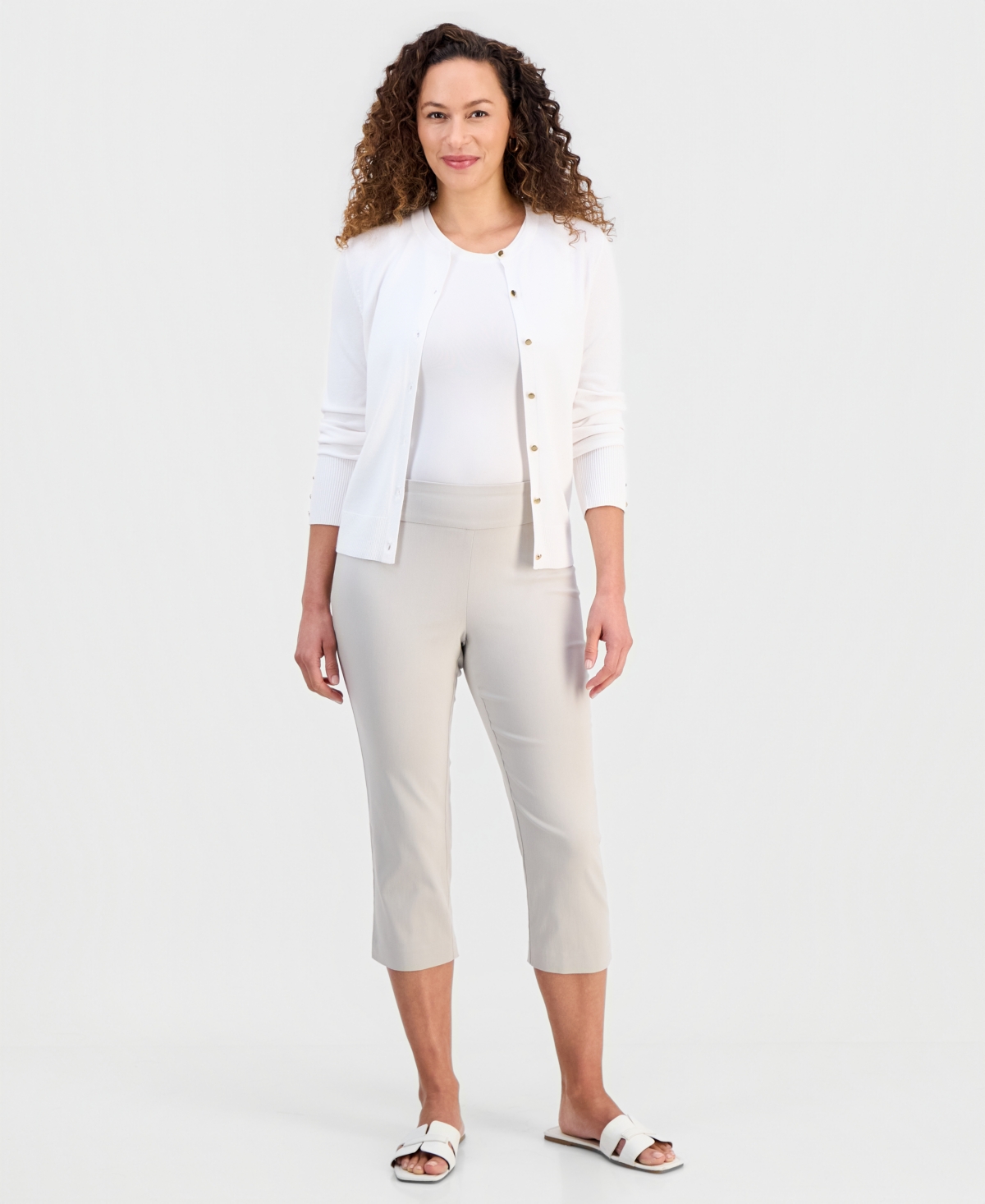 Click here for Jm Collection Petite Rivet-Detail Capri Pants - St... prices