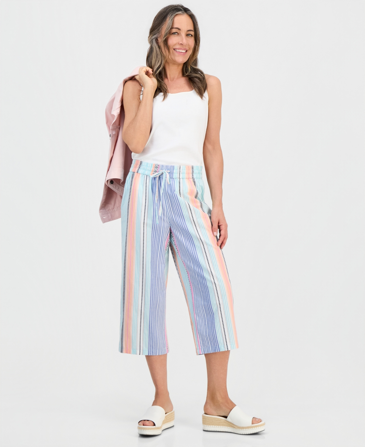 Click here for Style & Co Petite Noyma Stripe Wide-Leg Capri Pant... prices