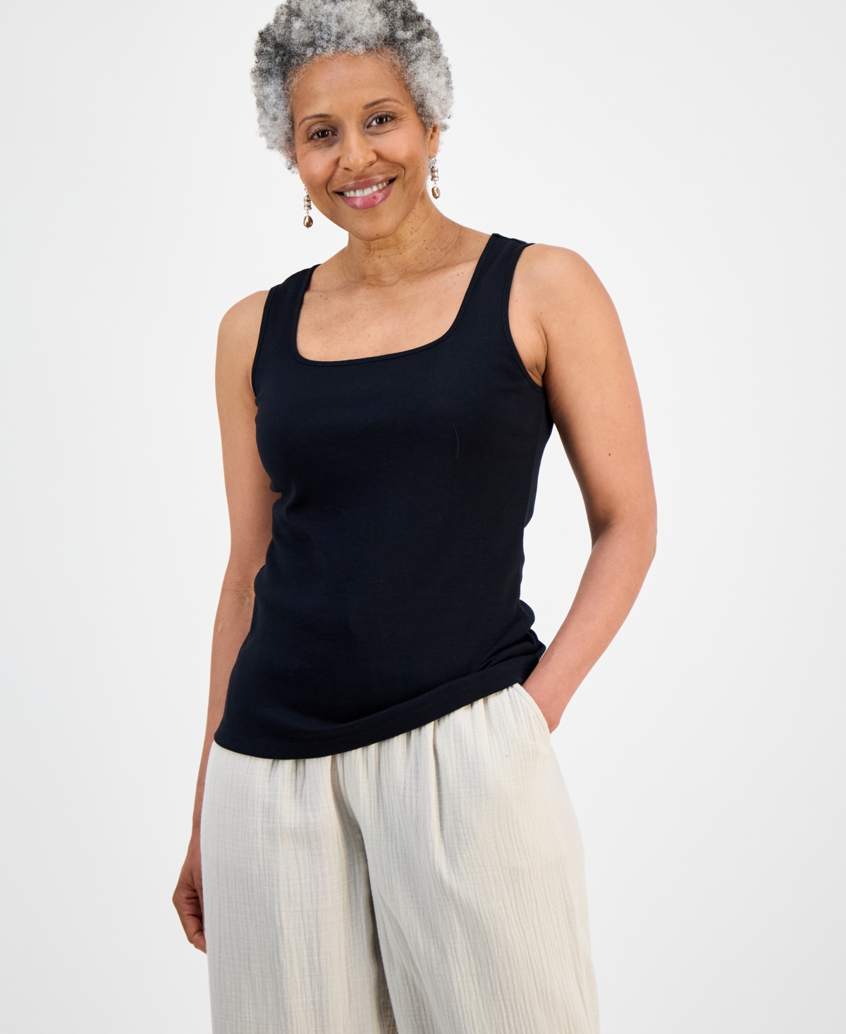 Click here for Style & Co Petite Square Neck Cotton Tank Top  Mac... prices