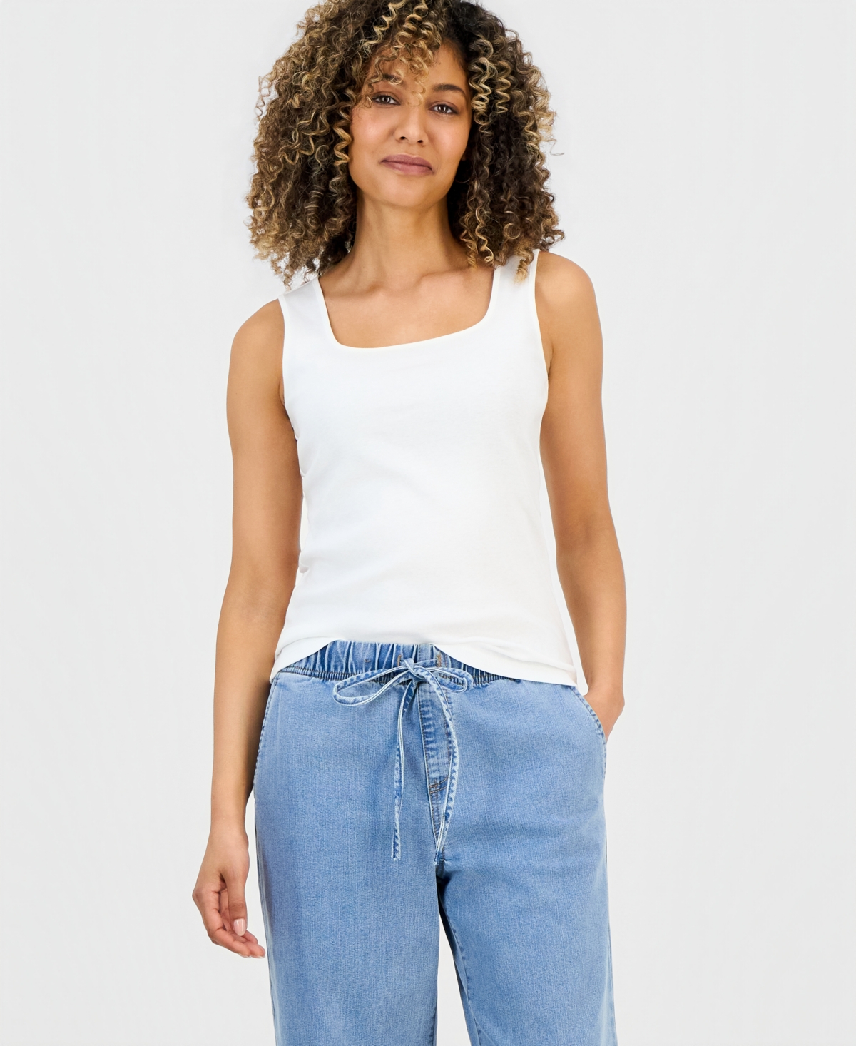 Click here for Style & Co Petite Square Neck Cotton Tank Top  Mac... prices
