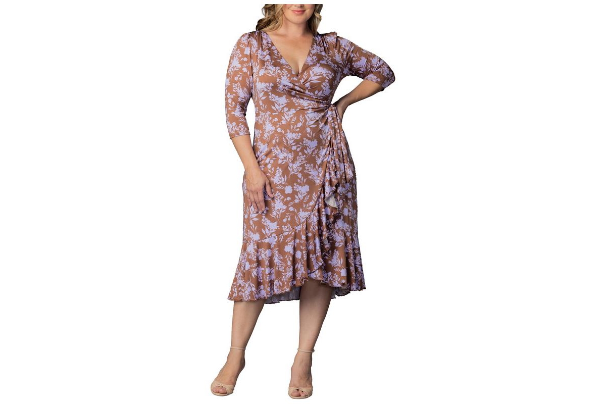 Click here for Kiyonna Plus Size Flirty Flounce Midi Wrap Dress w... prices