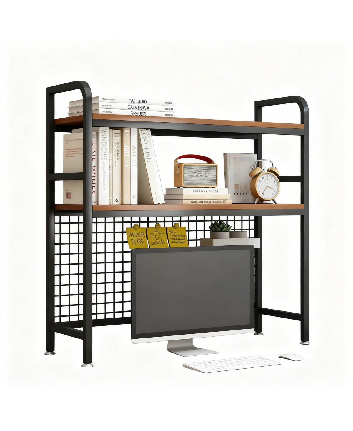 Click here for Yigii 2-Tier Desktop Hutch Bookshelf Metal Grid Pa... prices