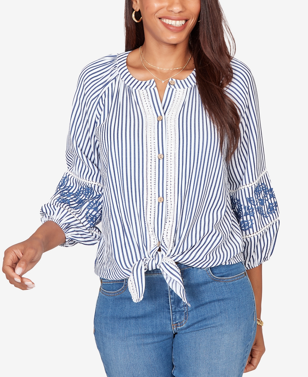 Click here for Ruby Rd. Petite Embroidered Seersucker Tie-Front H... prices