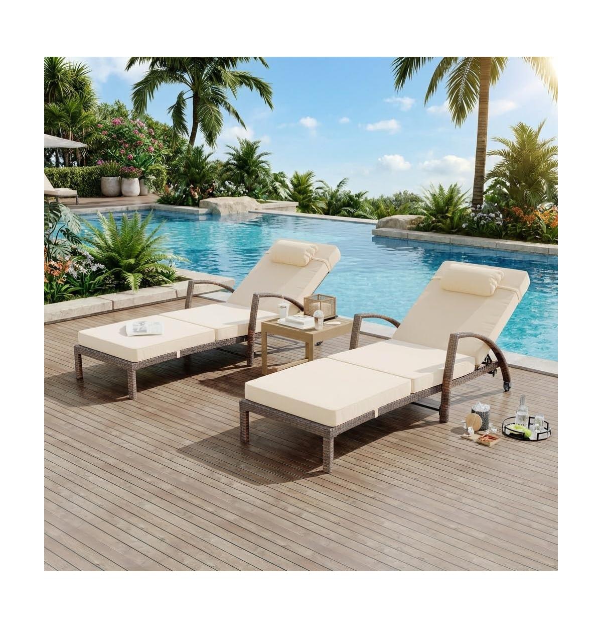 Click here for gaomon Outdoor Wicker Chaise Lounge with Cushion... prices