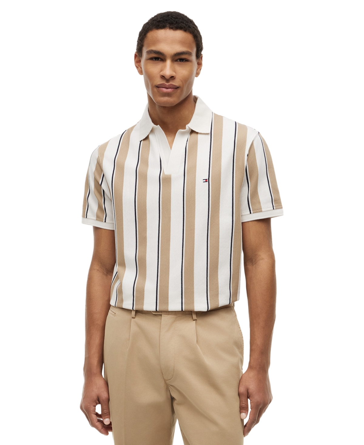 Click here for Tommy Hilfiger Mens Crepe V-Neck Polo Shirt - Ivor... prices