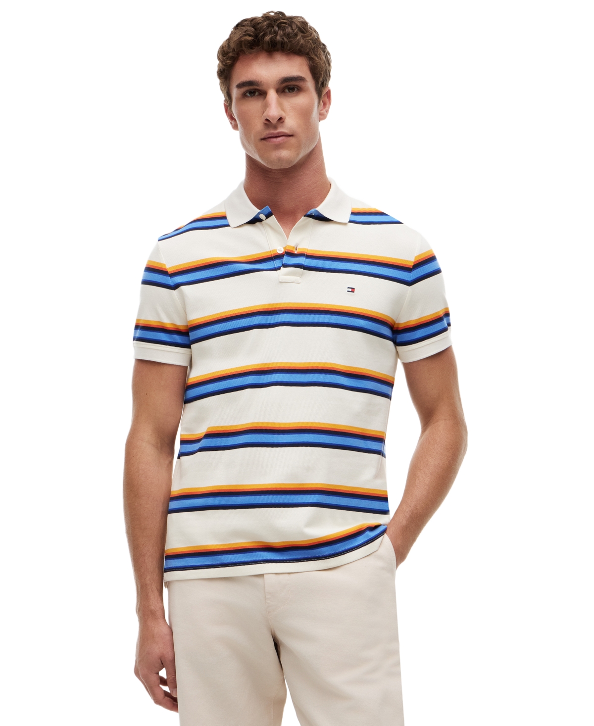 Click here for Tommy Hilfiger Mens Stripe Polo Shirt - Ivory Peta... prices