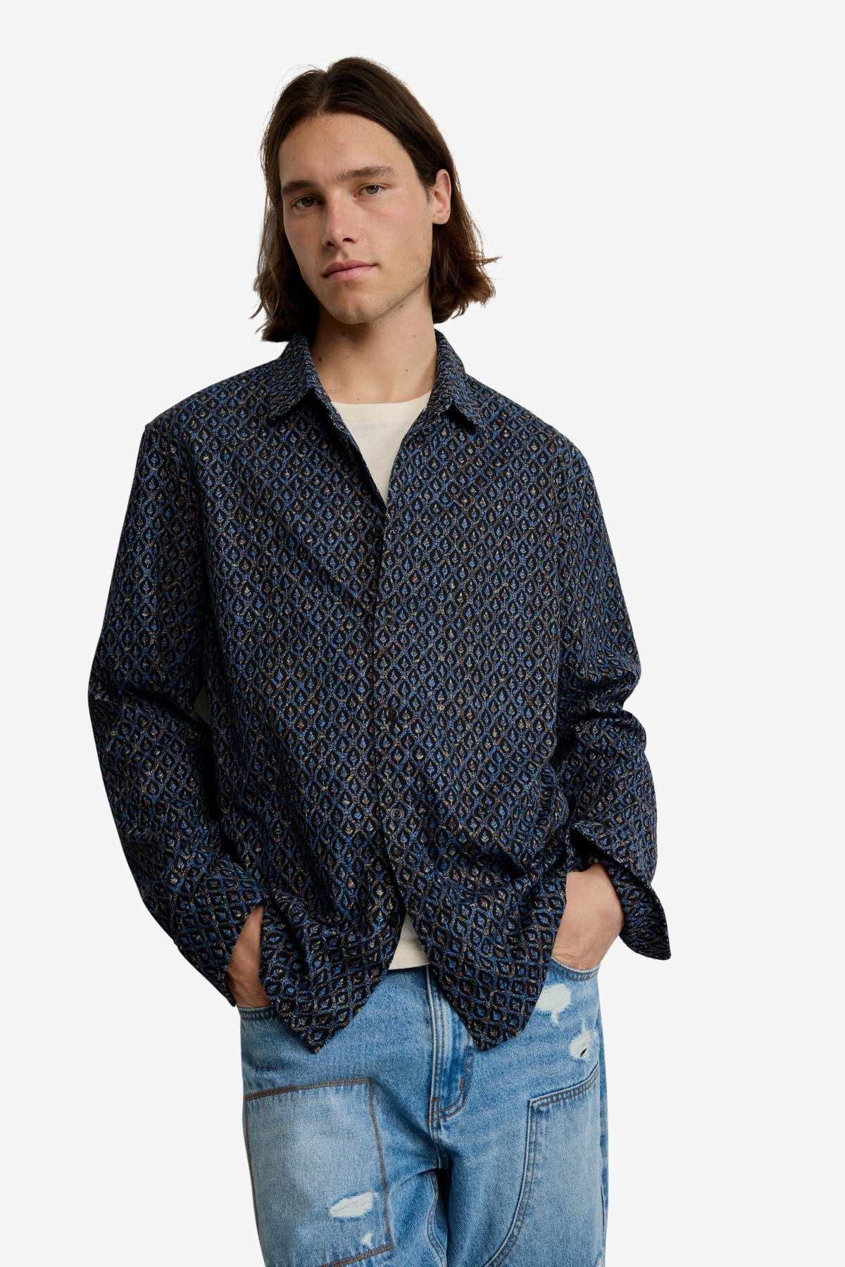 Click here for Desigual Mens Ethnic embroidered shirt - Dark blue prices