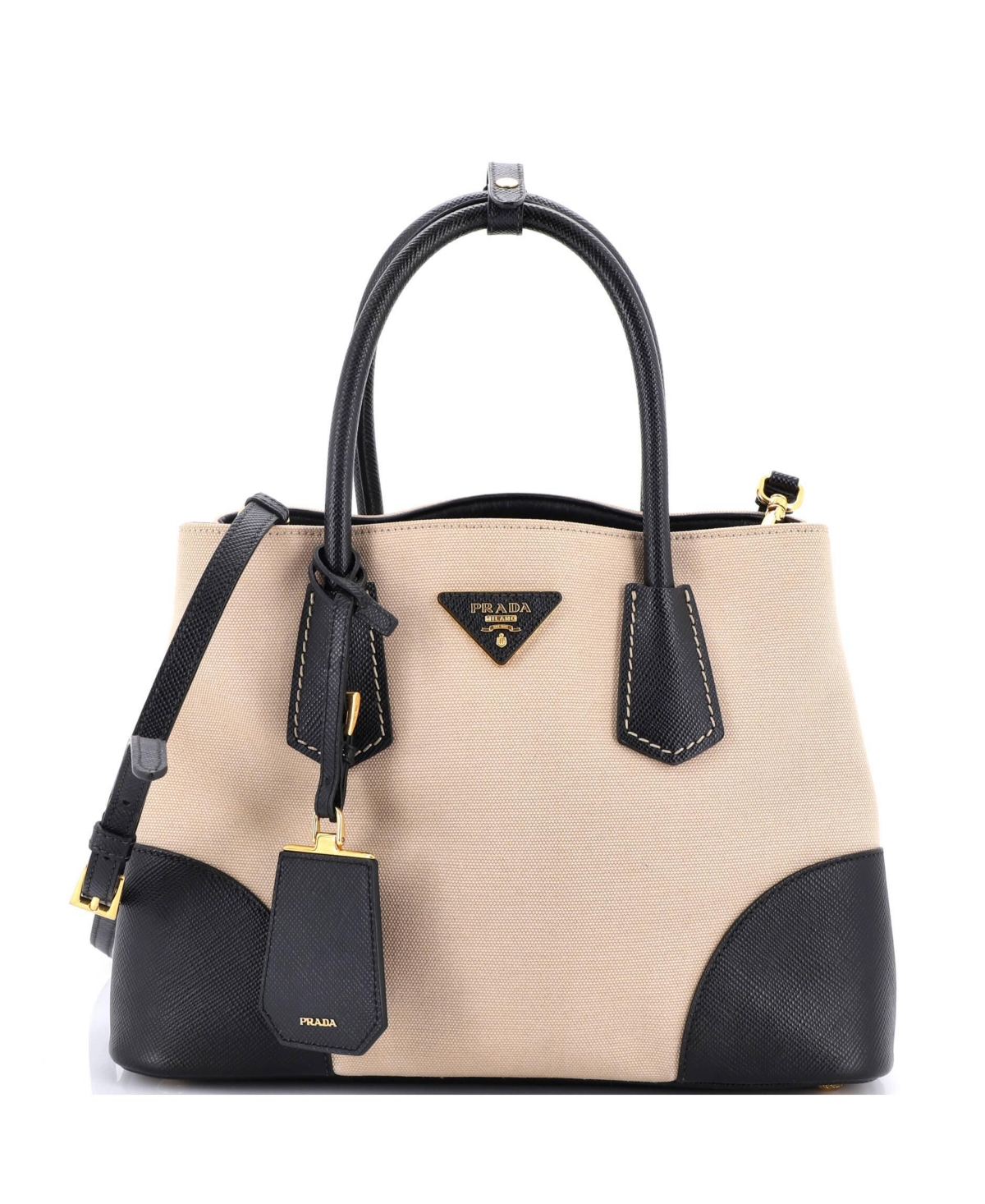 Click here for Pre-Owned Prada Medium Cuir Double Tote Canvas and... prices
