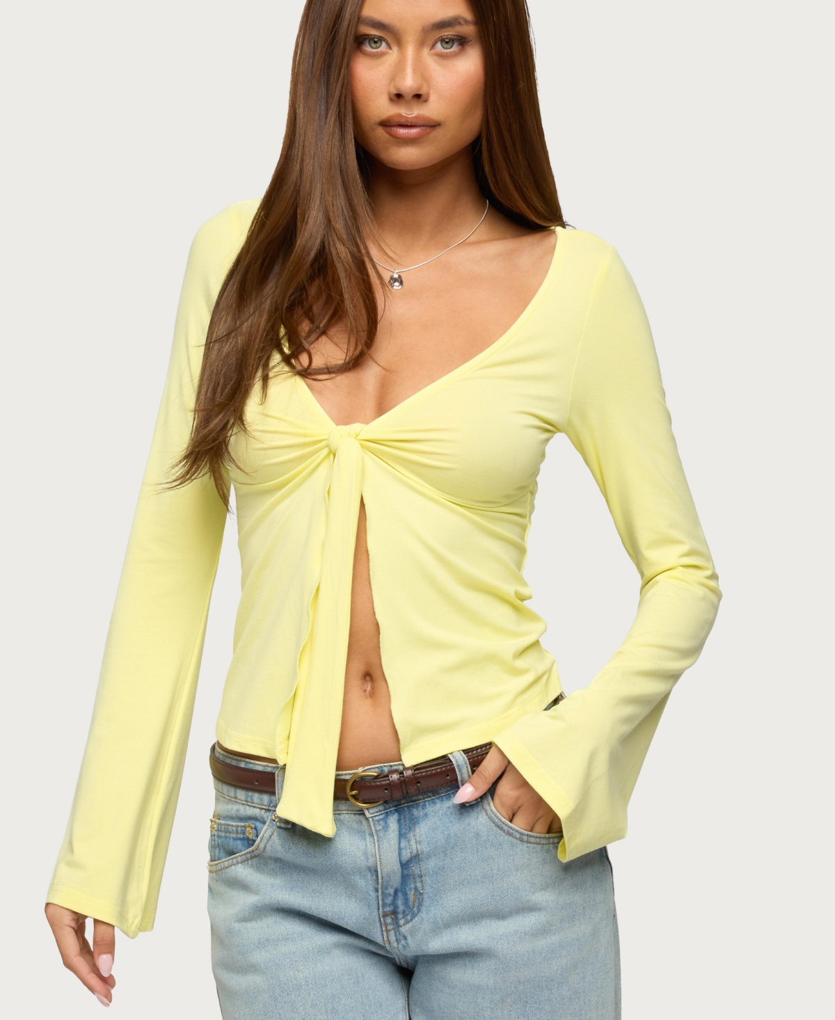 Click here for Edikted Womens Scarlette Tie Front Top - Yellow prices