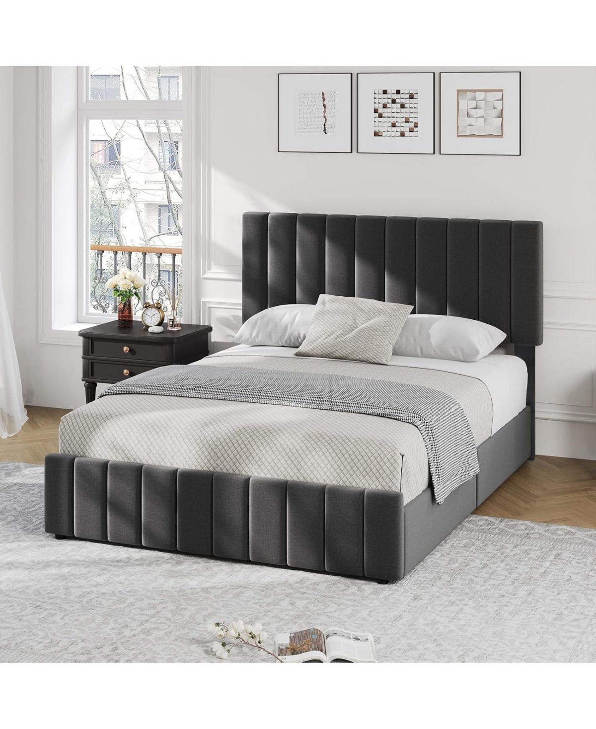 Click here for gaomon Upholstered Bed Frame 4 Storage Drawers Adj... prices