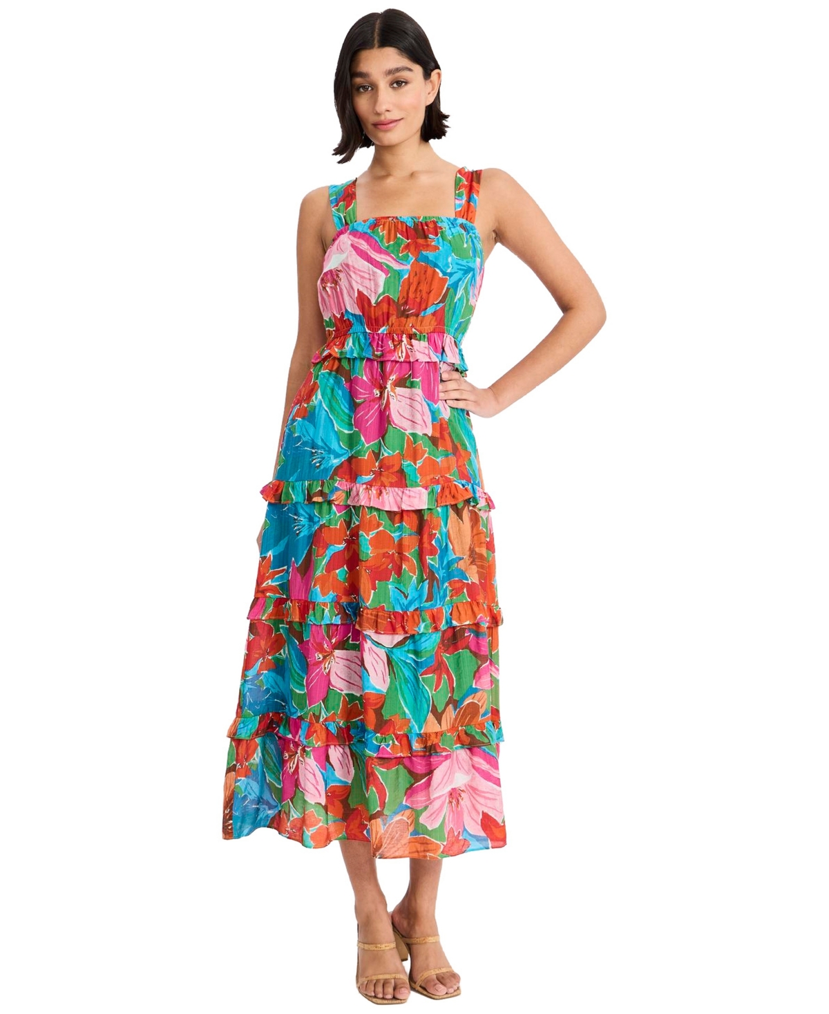 Click here for Maggy London Womens Sleeveless Tiered Midi Dress -... prices