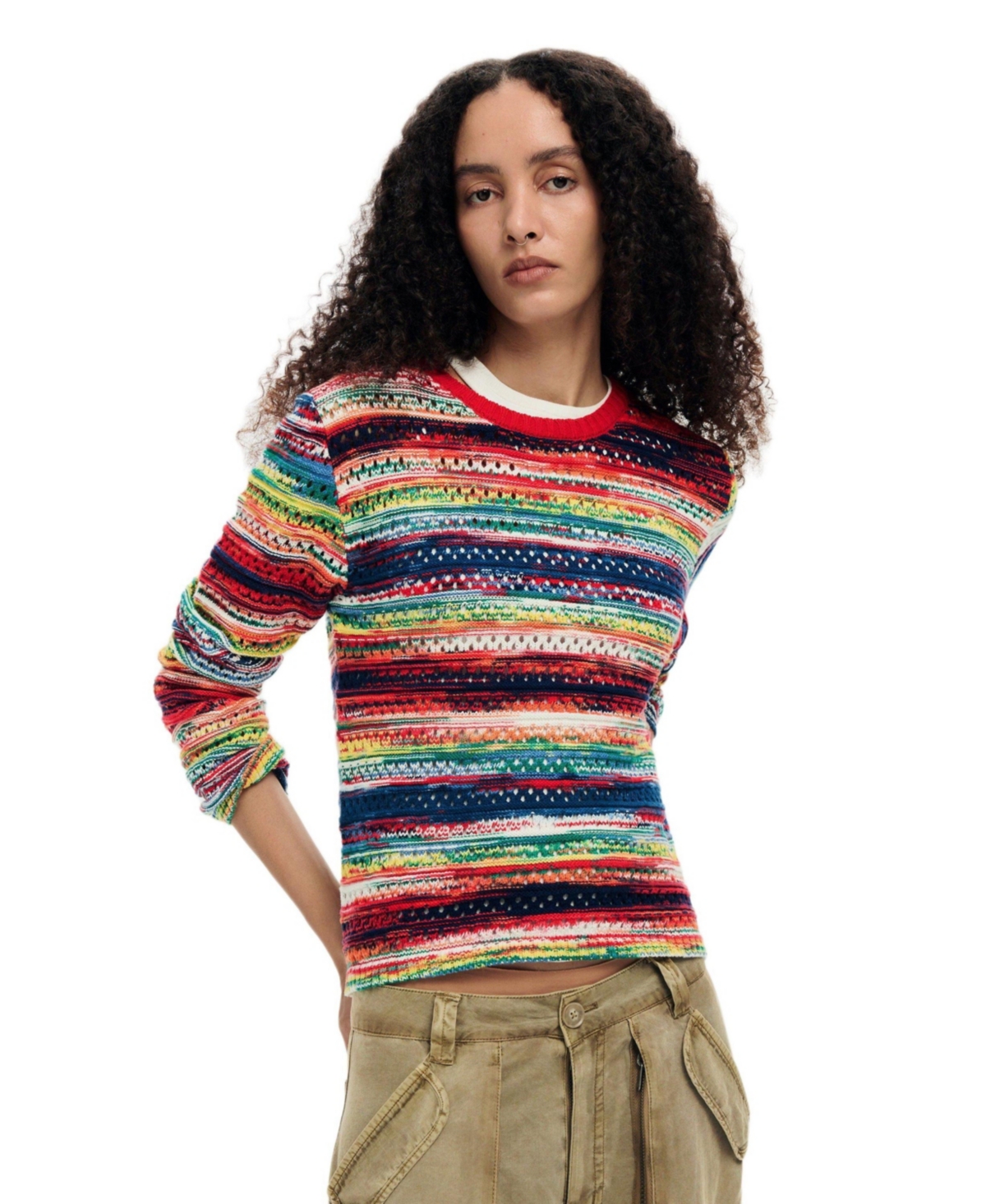 Click here for Desigual Womens Multicolored mottled sweater - Pin... prices