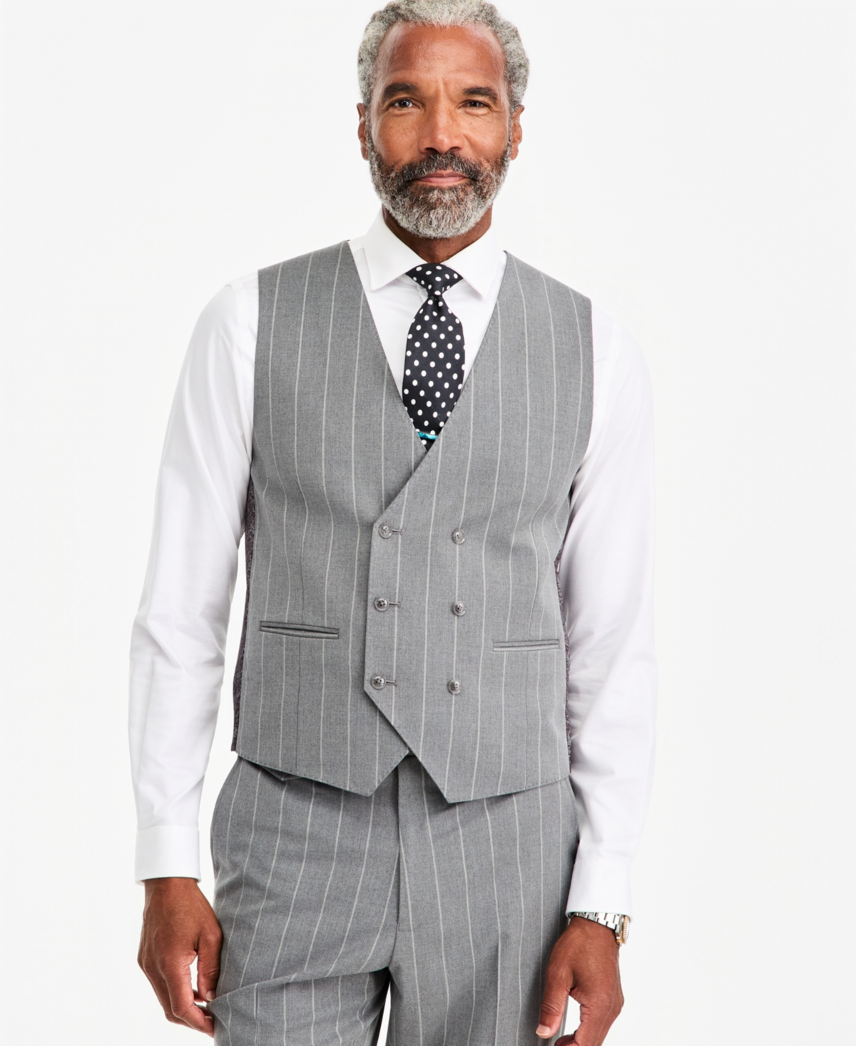 Click here for Tayion Collection Mens Classic-Fit Gray Pinstripe... prices
