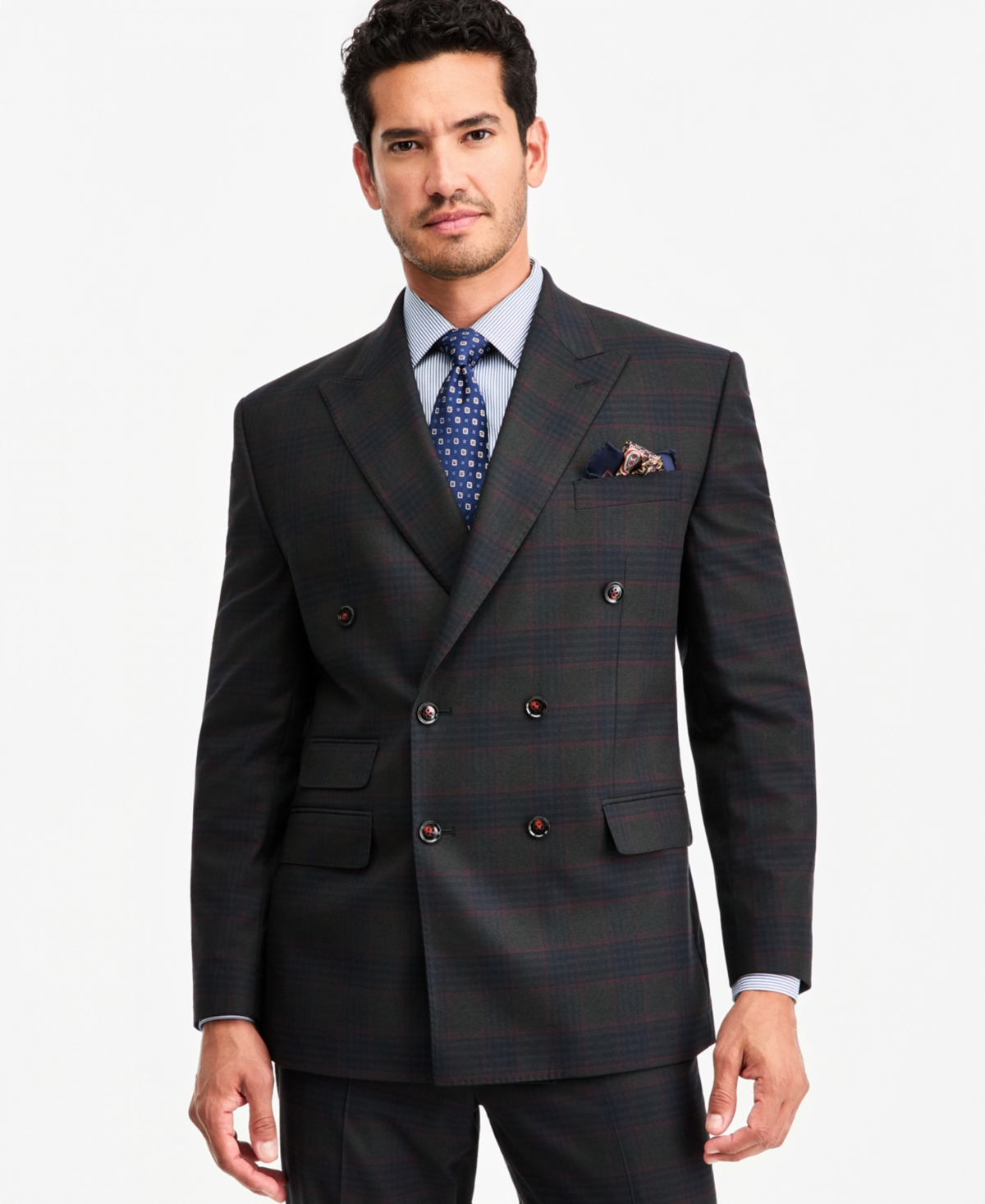Click here for Tayion Collection Mens Classic-Fit Green Plaid Sui... prices