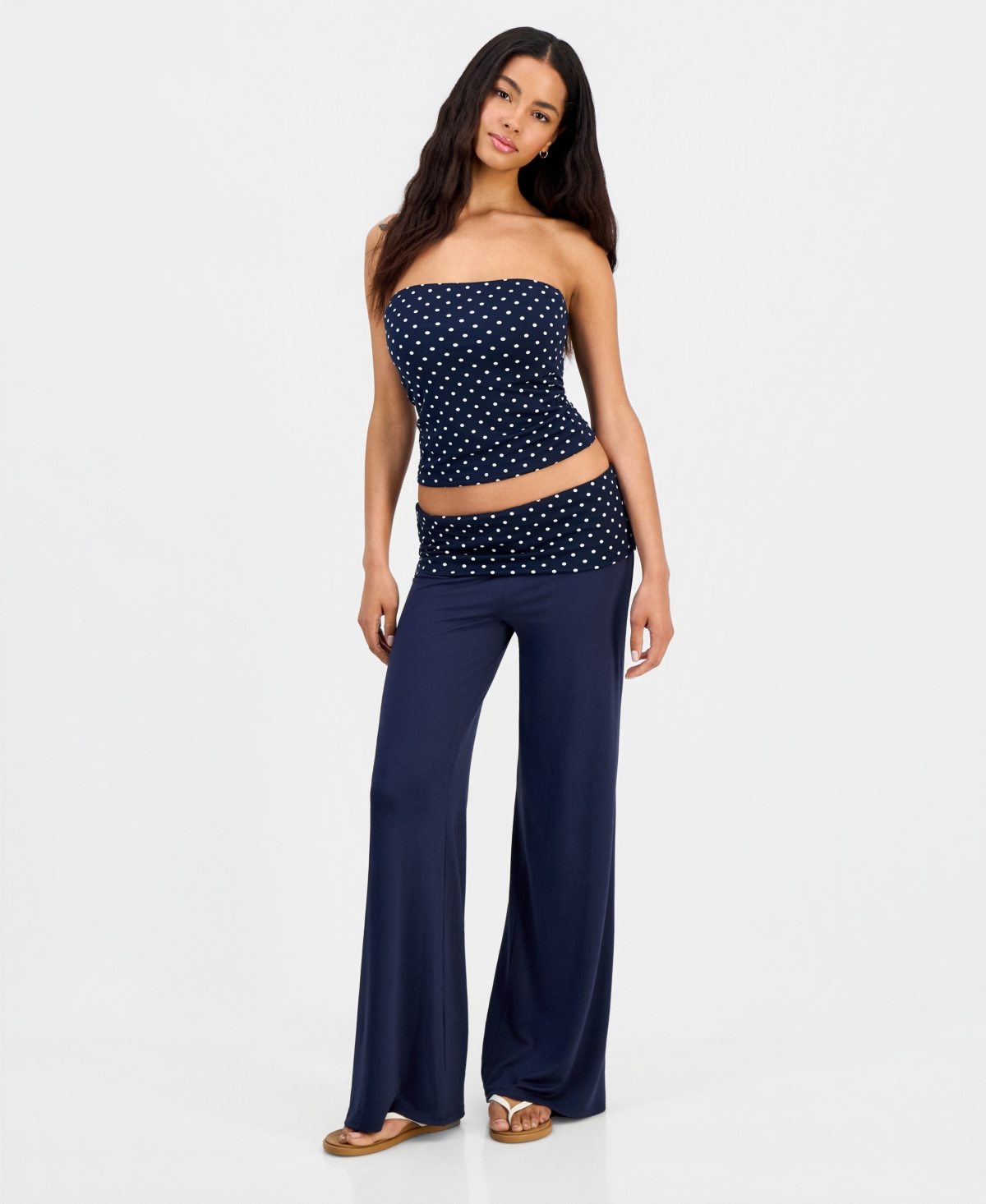 Click here for Just Polly Juniors Fold-Over Flare-Leg Pants - Nav... prices