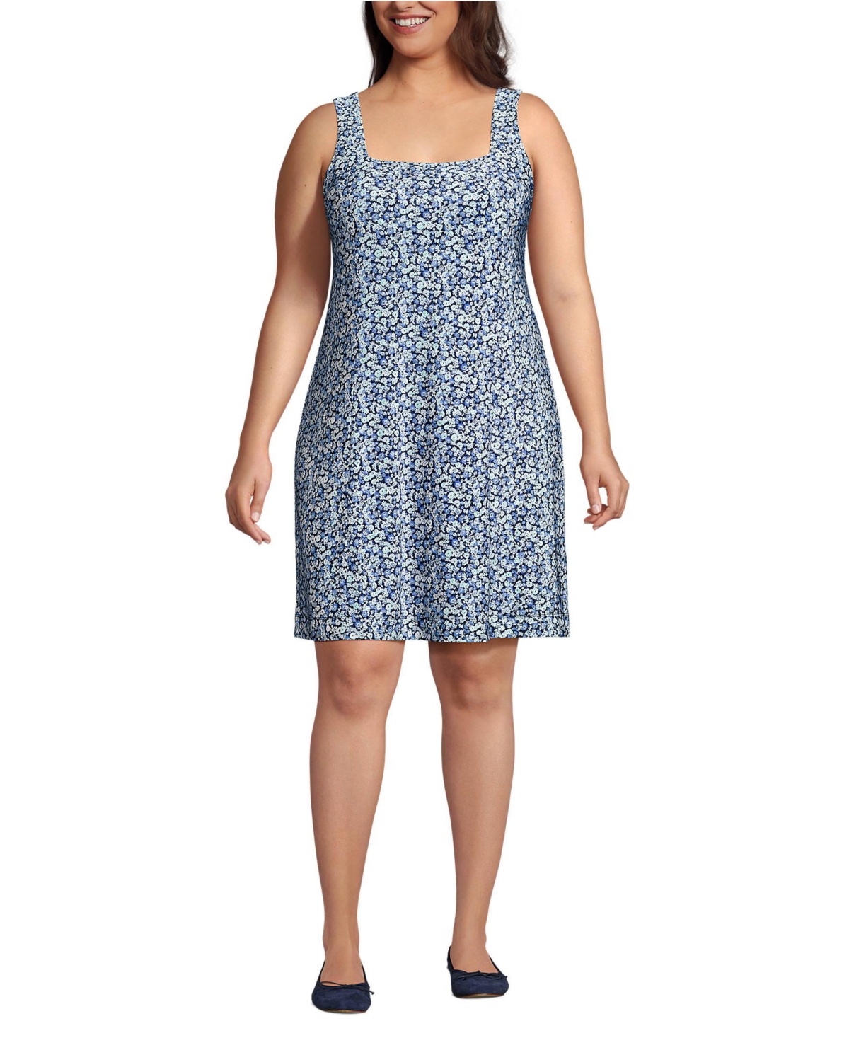 Click here for Lands End Plus Size Silky Knit Mini Shift Dress -... prices
