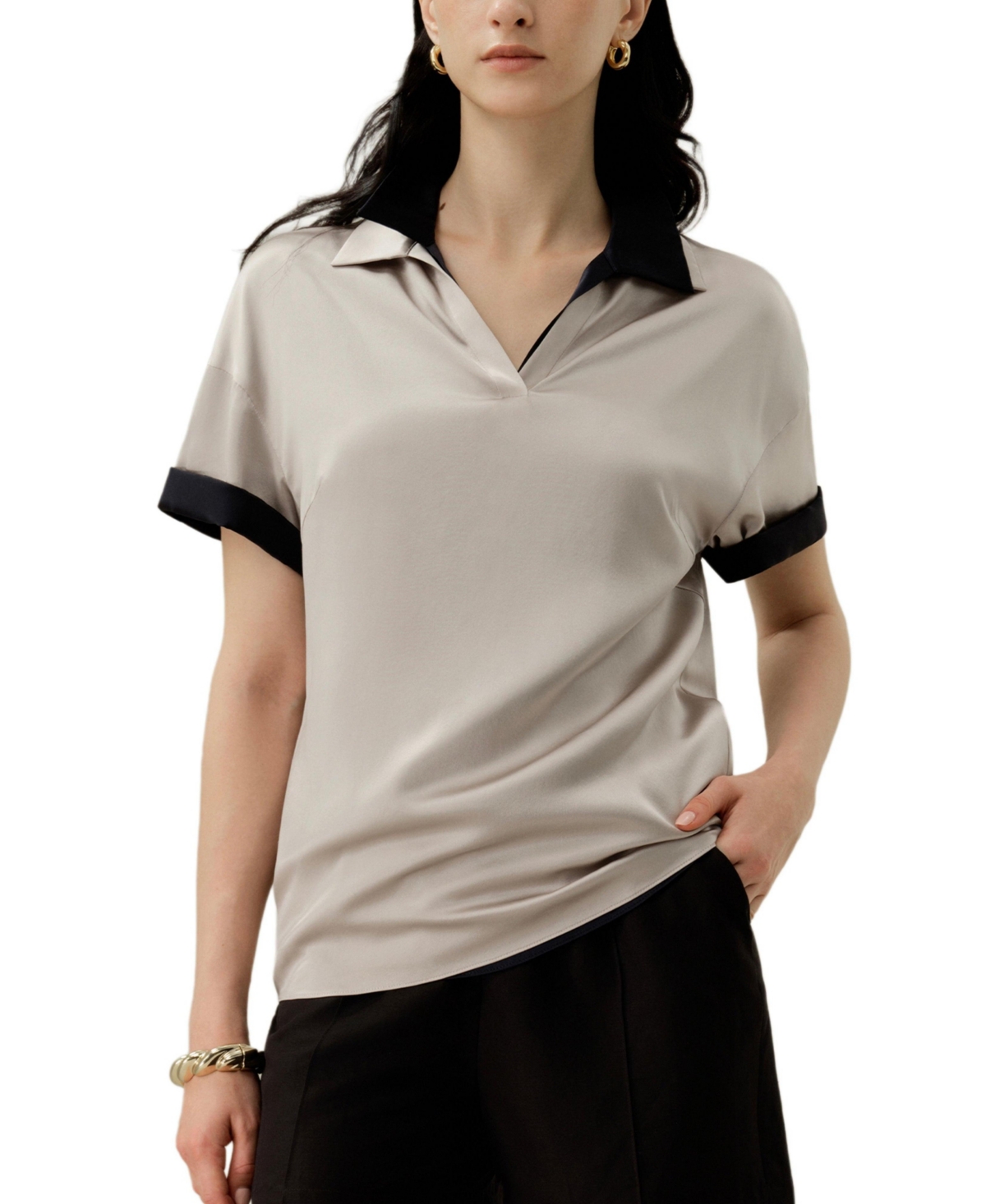 Click here for Lilysilk Womens Washable Silk Charmeuse Polo Top -... prices