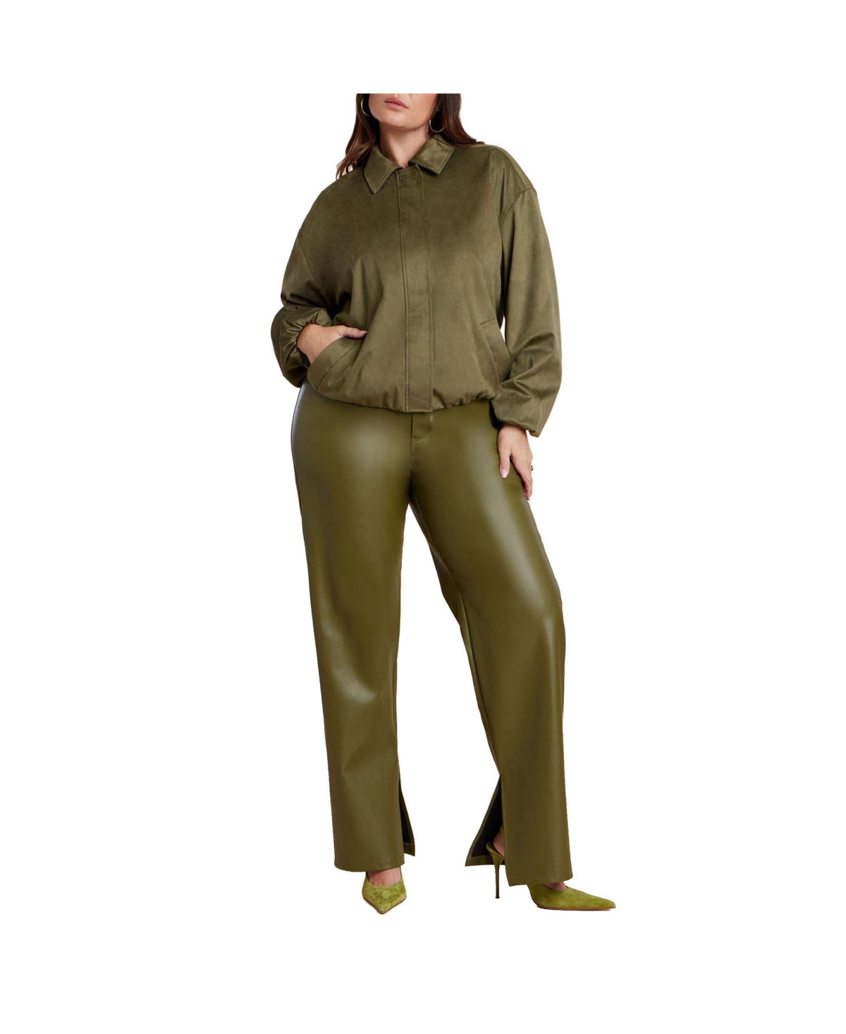 Click here for Eloquii Womens Slit Hem Faux Leather Pant - Burnt... prices