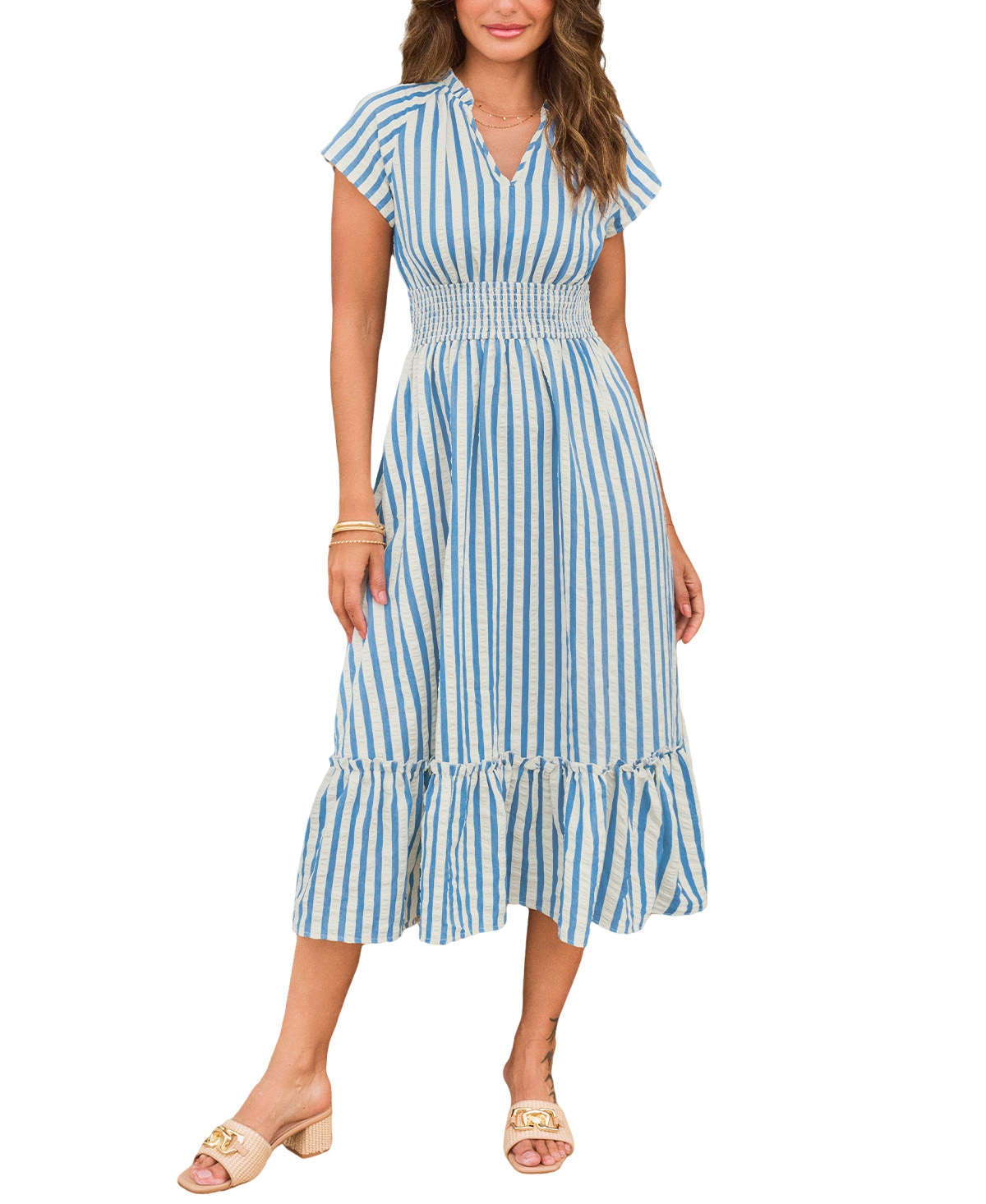 Click here for Cupshe Womens Sunset Cruise Striped Midi Beach Dre... prices
