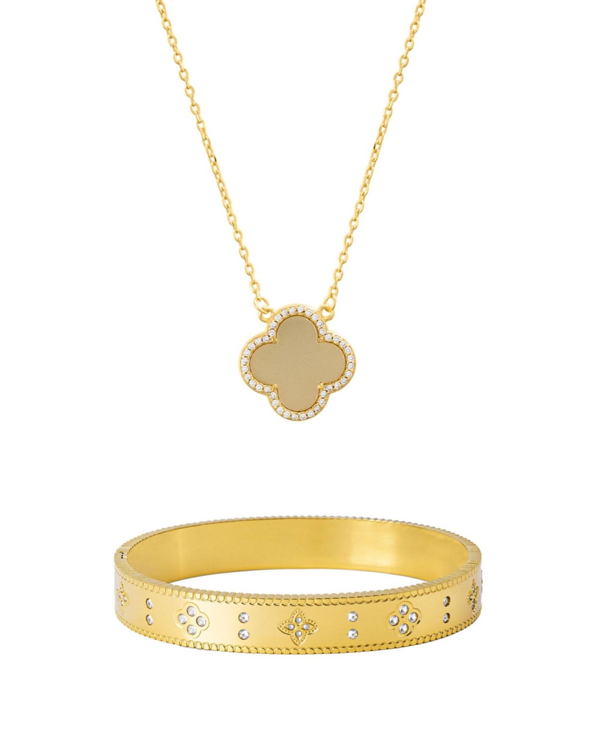 Click here for Adornia Gold 2-Piece Halo Clover Necklace and Brac... prices