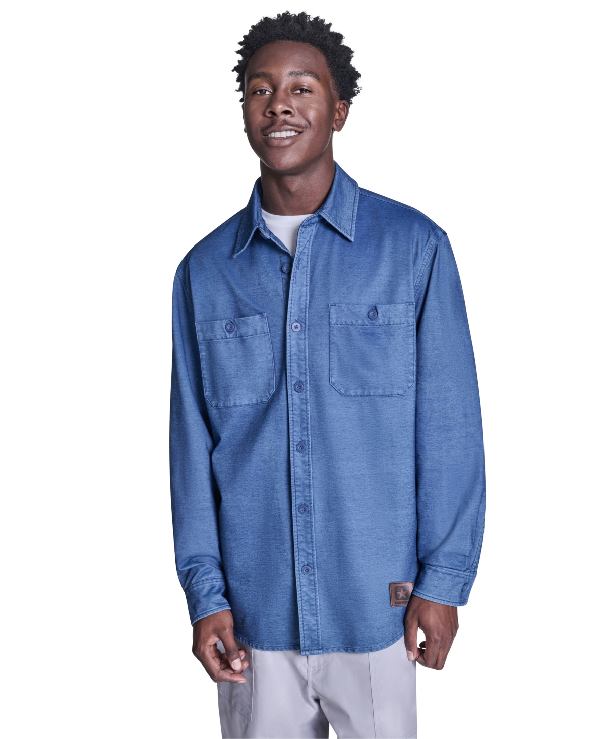 Click here for Converse Mens Collared Jersey Denim Shirt - Light... prices
