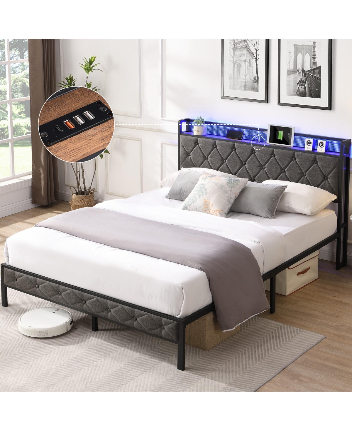 Click here for sumyeg Full Size Upholstered Bed Frame with Storag... prices