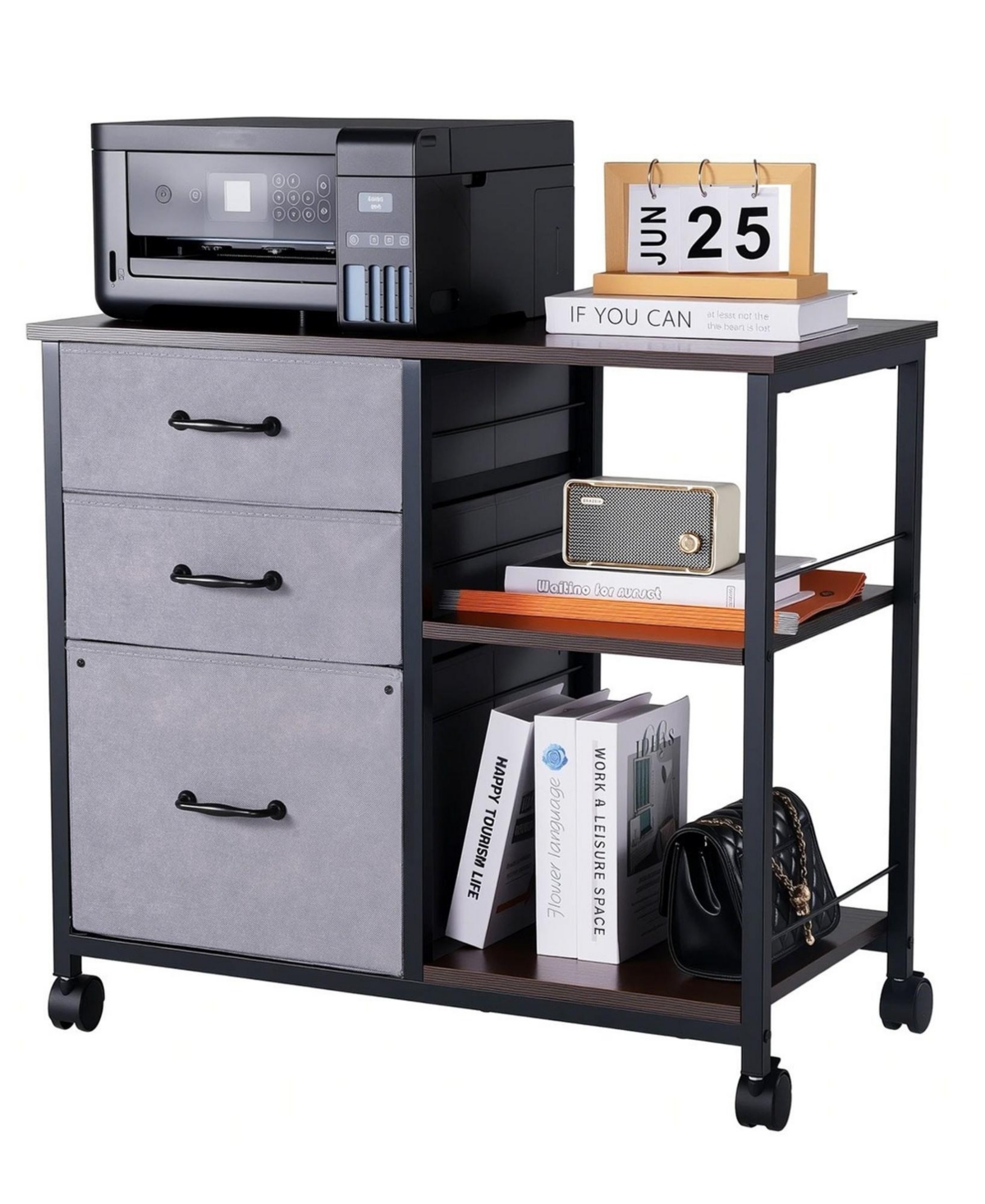 Click here for Sugift Metal File Cabinet  3 Fabric Drawers  Woode... prices