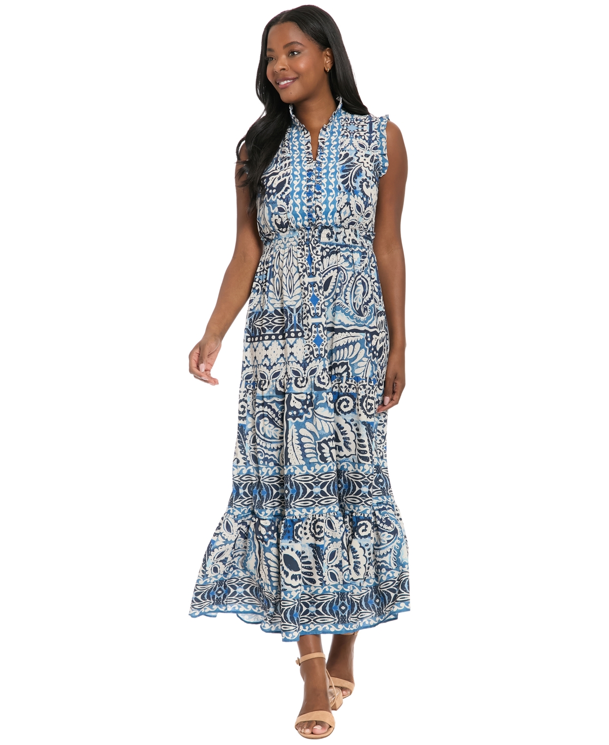Click here for London Times Womens Collared Tiered Maxi Dress - B... prices