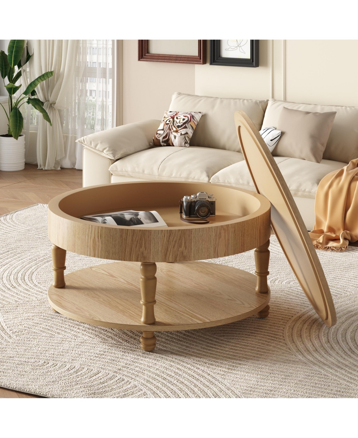 Click here for Rainsken Round Solid Wood Coffee Table  Modern Cen... prices