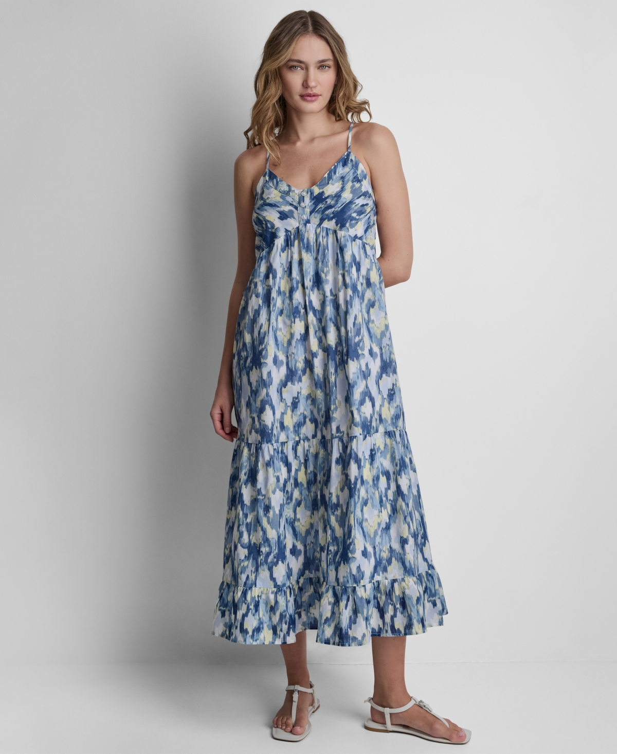 Click here for Dkny Jeans Womens V-Neck Tiered Tank Dress - Ikat... prices