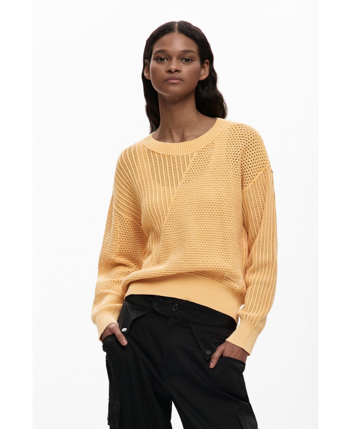 Click here for Desigual Womens Basic knit sweater - Yellow prices