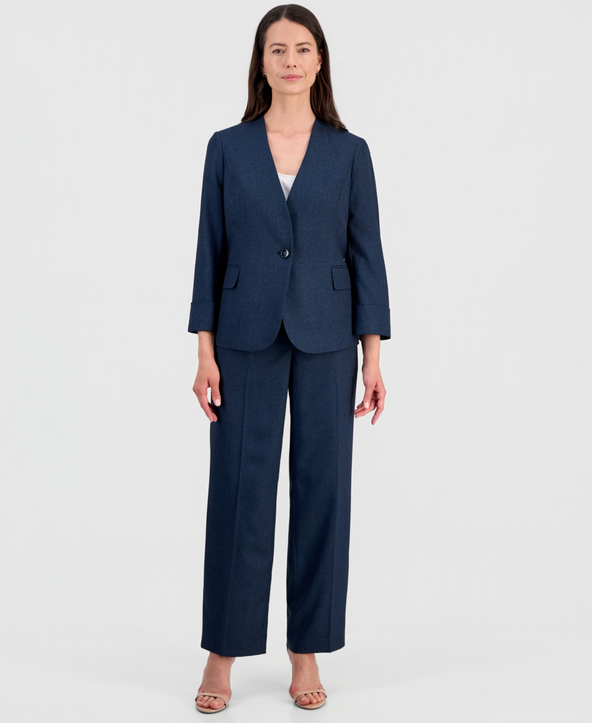 Click here for Le Suit Womens Collarless One-Button Jacket & Fly-... prices
