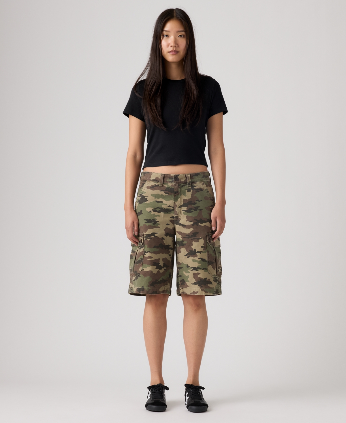 Click here for Levis Womens Mid Rise Baggy Shorts - Waller Camo C... prices