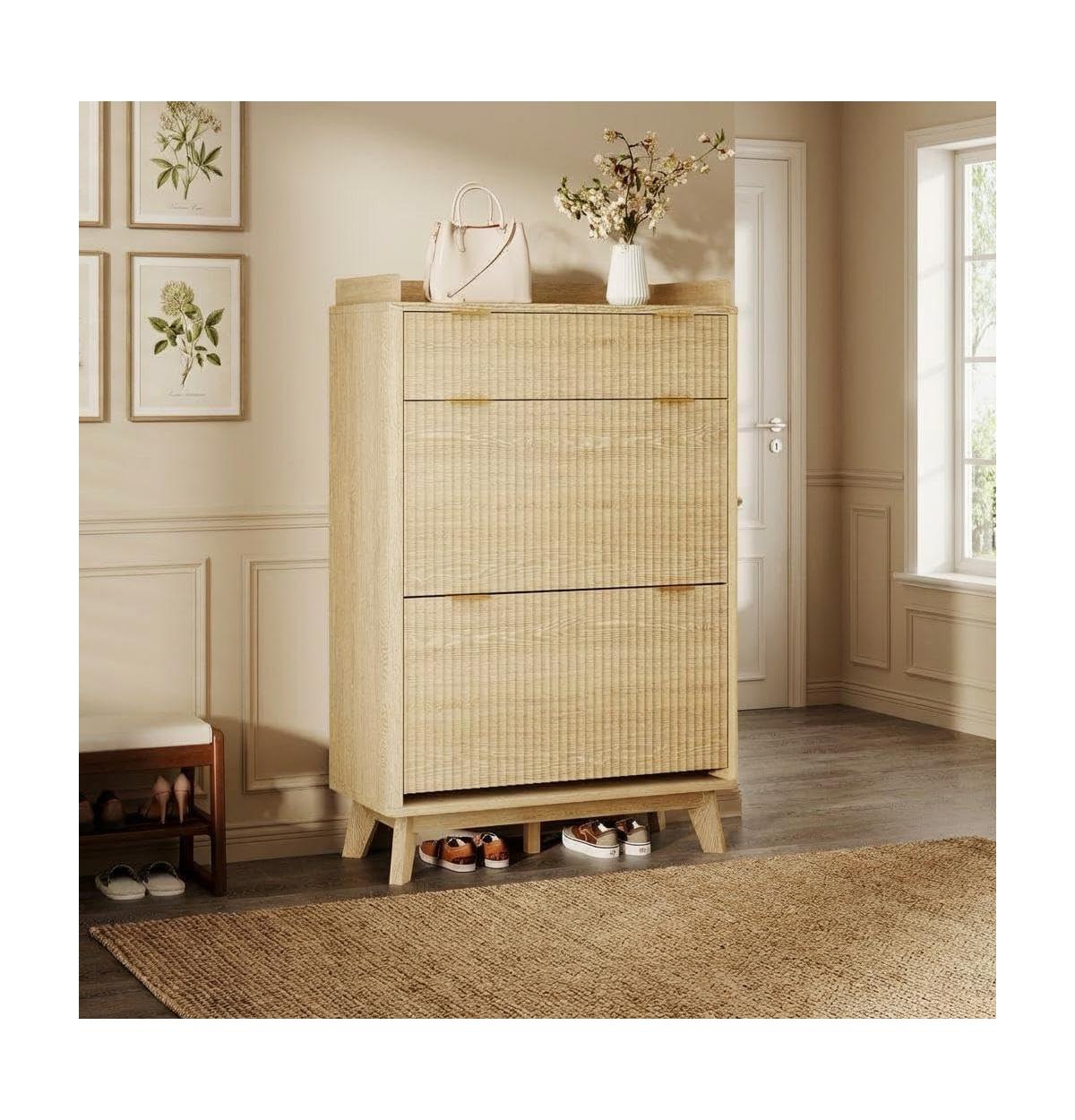 Click here for Homfan Fluted Shoe Cabinet with 2 Flip Drawers and... prices