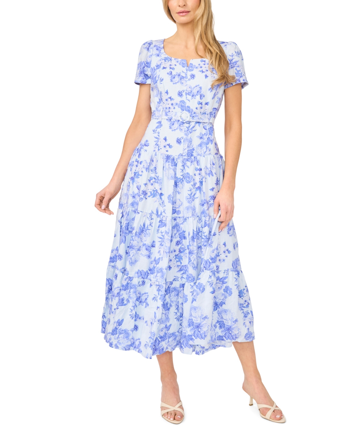 Click here for CeCe Womens Short-Sleeve Square Neck Tiered Midi D... prices