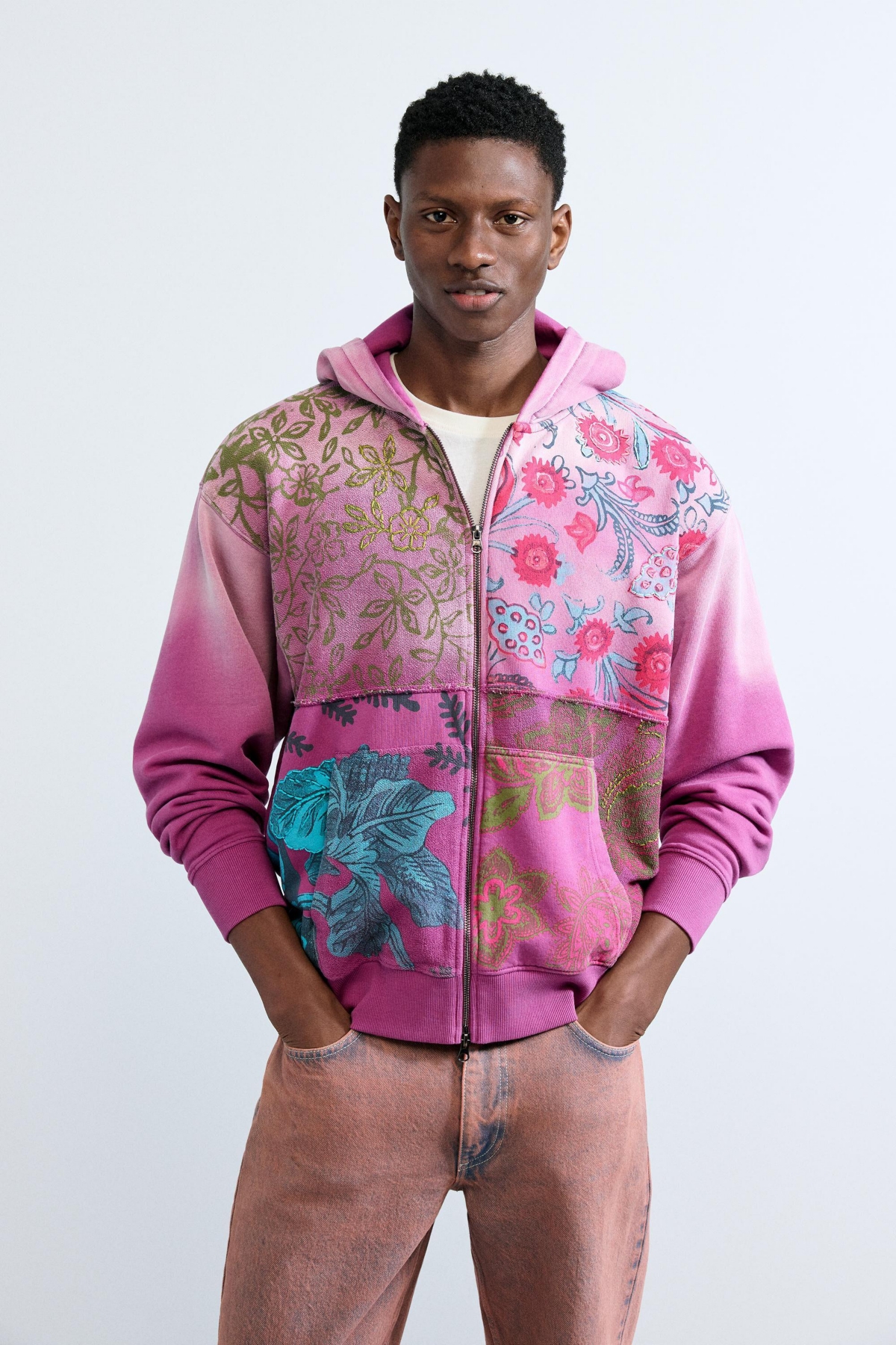 Click here for Desigual Mens Floral Zipper Sweatshirt - Purple prices