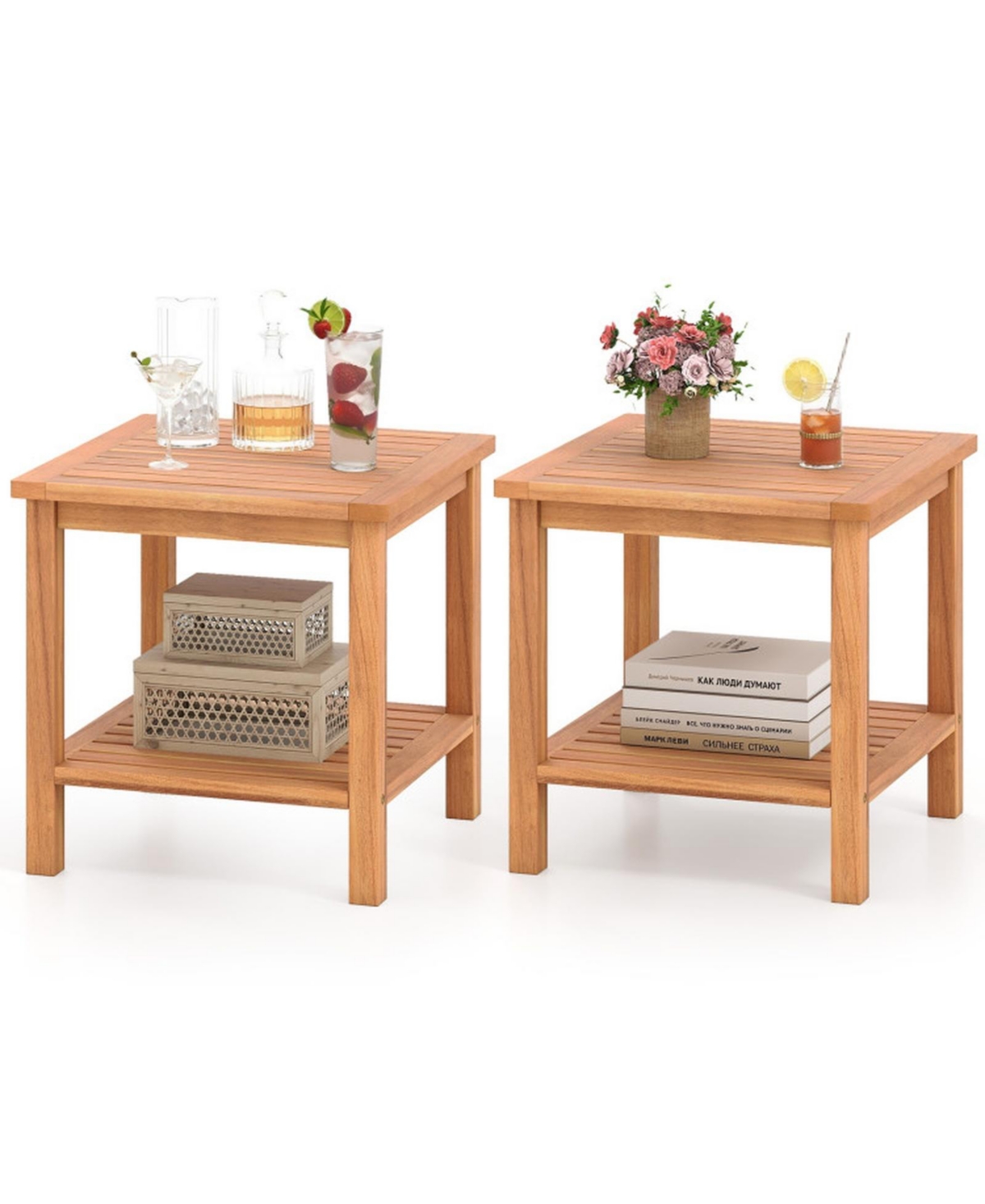 Click here for Gouun Acacia Wood 2-Tier Patio Side Table Set of 2... prices