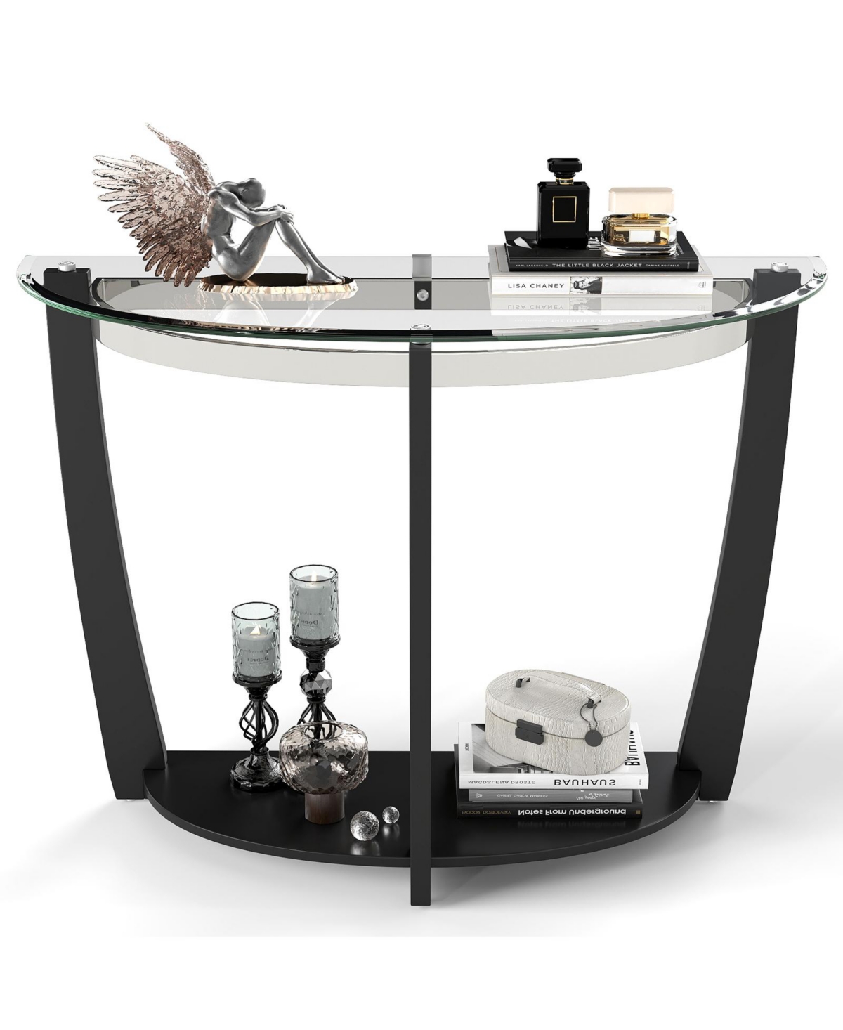 Click here for Gouun 2-Tier Tempered Glass Half-Moon Console Tabl... prices