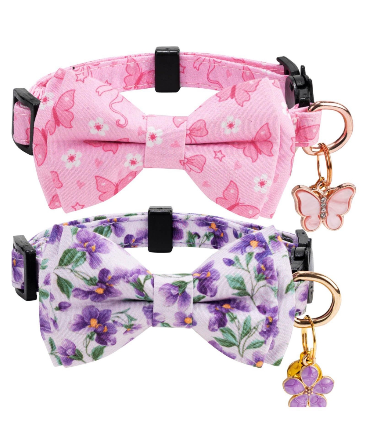 Click here for Aronkl 2 Pack Cotton Cat Collars with Bow Tie Bell... prices