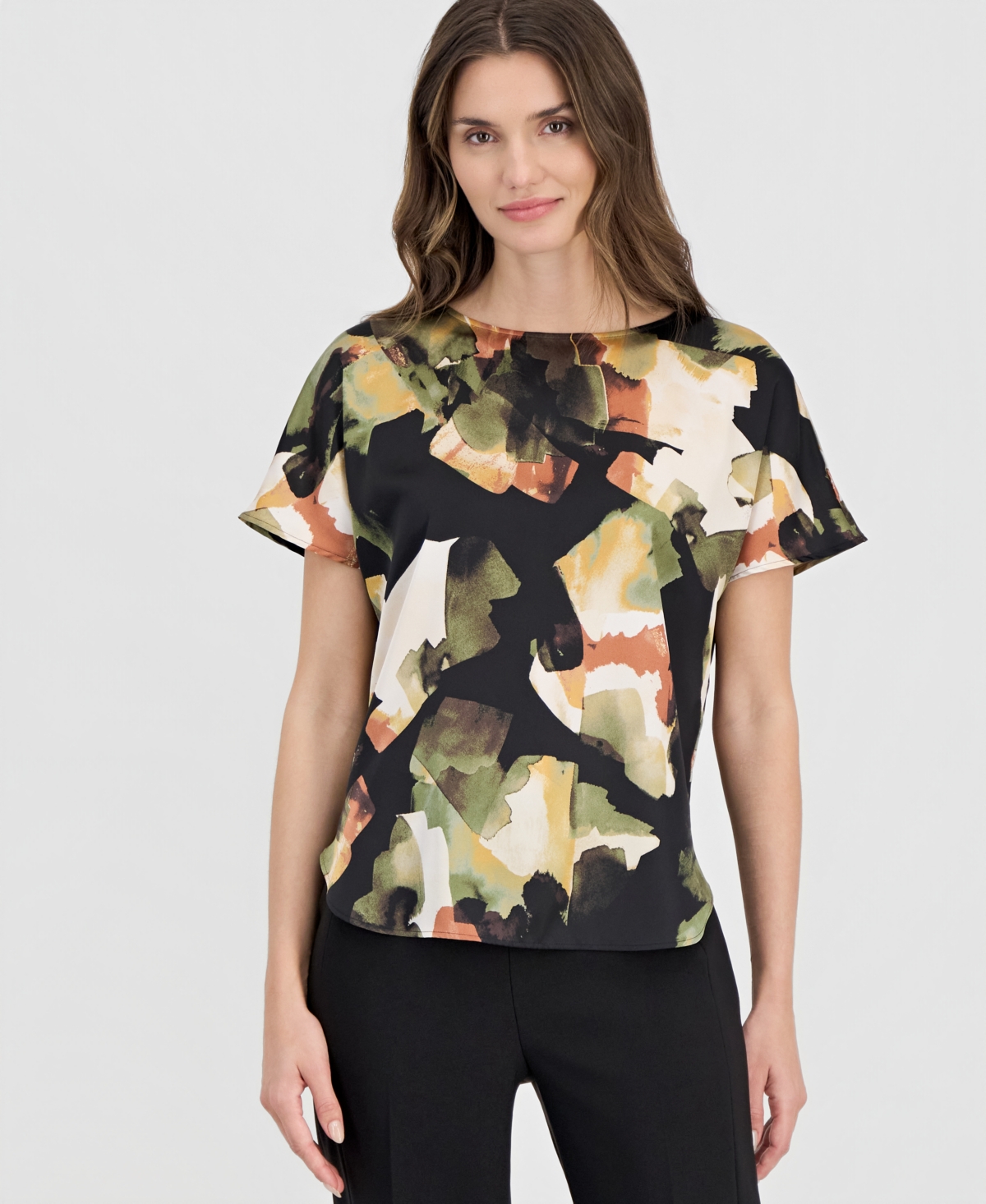 Click here for Anne Klein Petite Bateau Neck Short-Sleeve Printed... prices