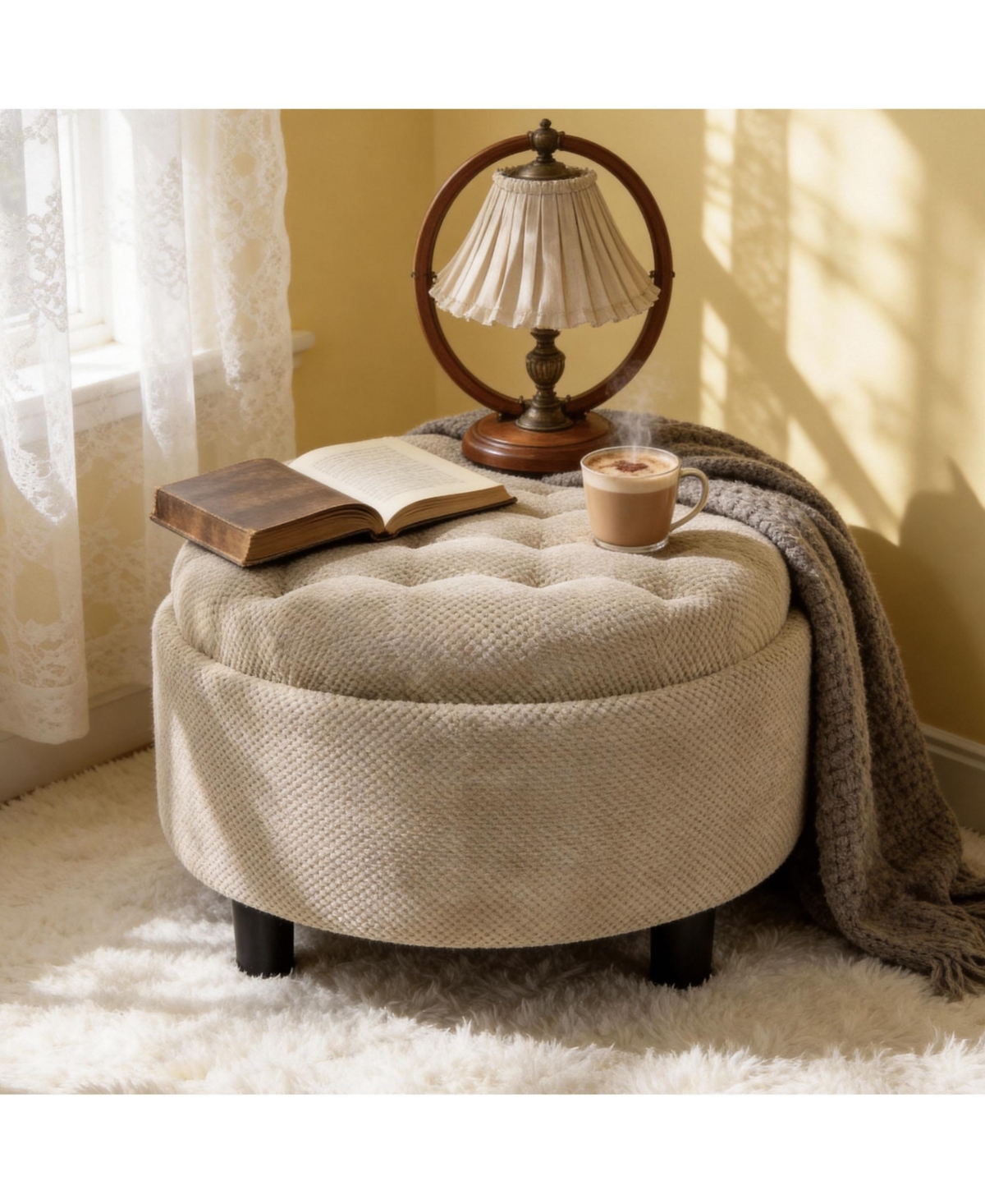 Click here for Rainsken Round Storage Ottoman - Modern Tufted Fab... prices