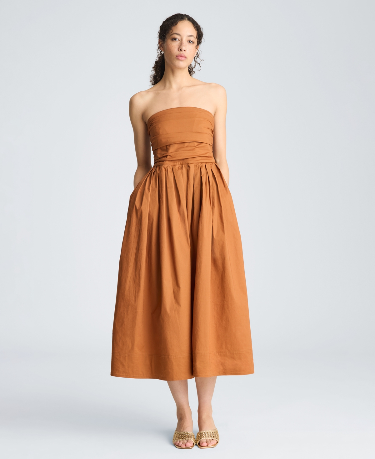 Click here for Kenneth Cole Womens Strapless Shirred Midi Dress -... prices