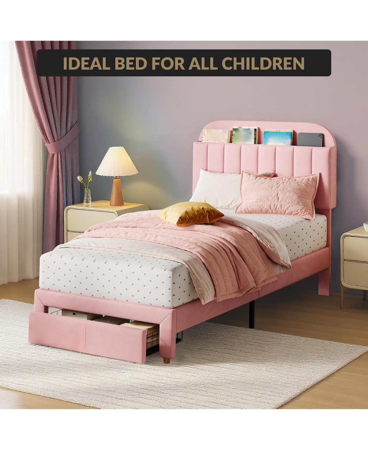Click here for gaomon Twin Upholstered Bed for Kids  Bookcase Sto... prices