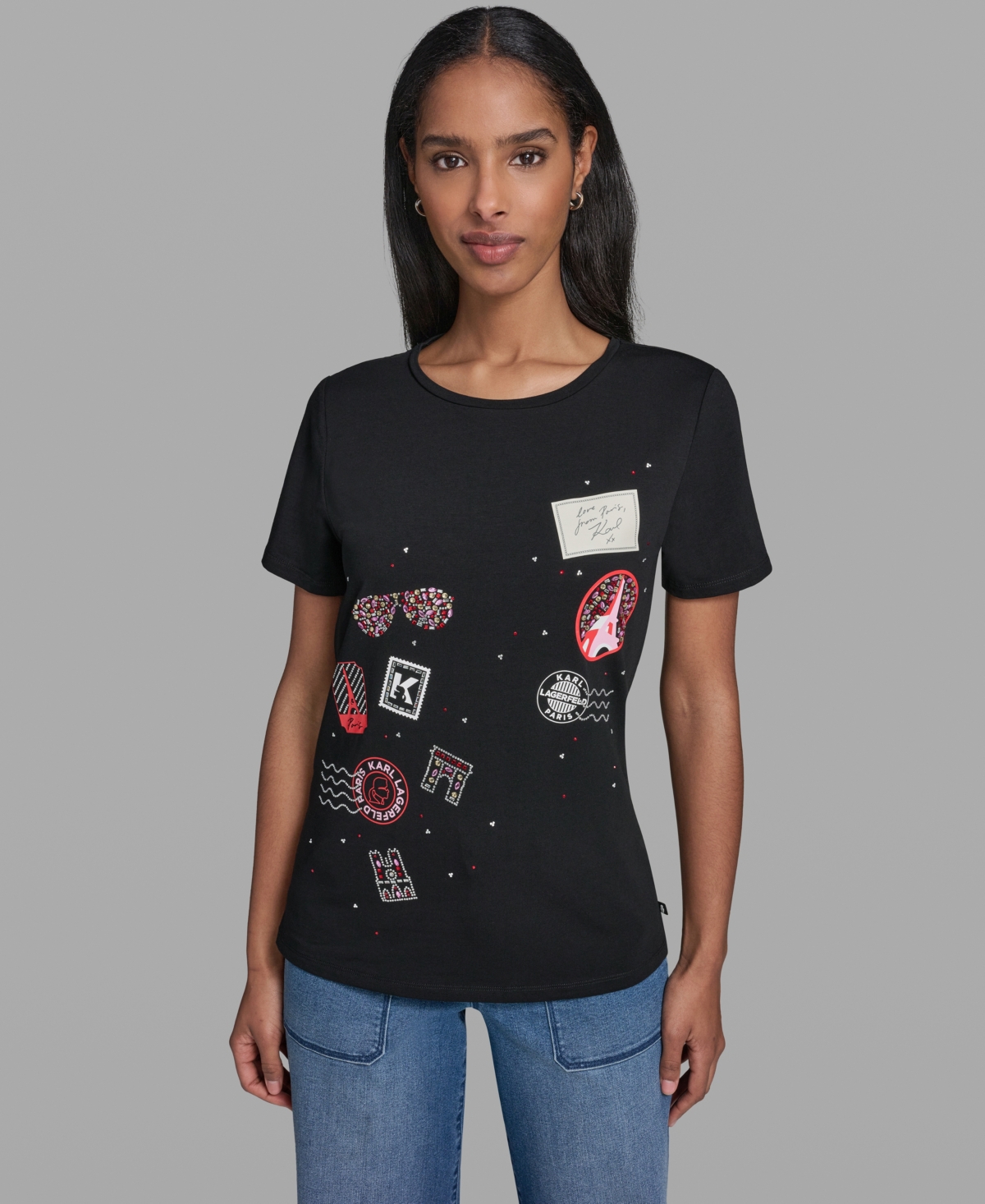 Click here for Karl Lagerfeld Paris Womens Logo Motif Crewneck T-... prices