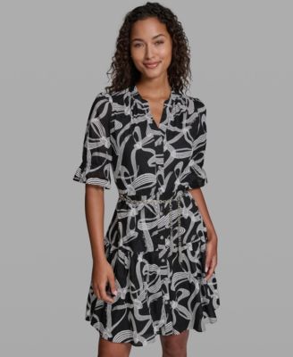 Click here for Karl Lagerfeld Paris Womens Printed Belt Collared... prices
