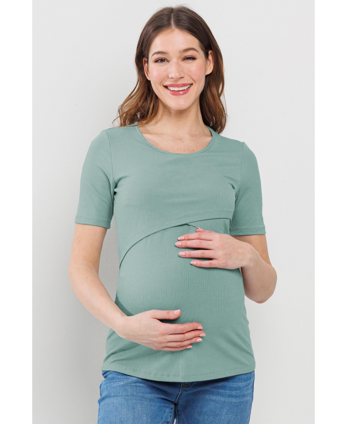 Click here for Hello Miz Maternity Short Sleeve Ribbed Crossover... prices