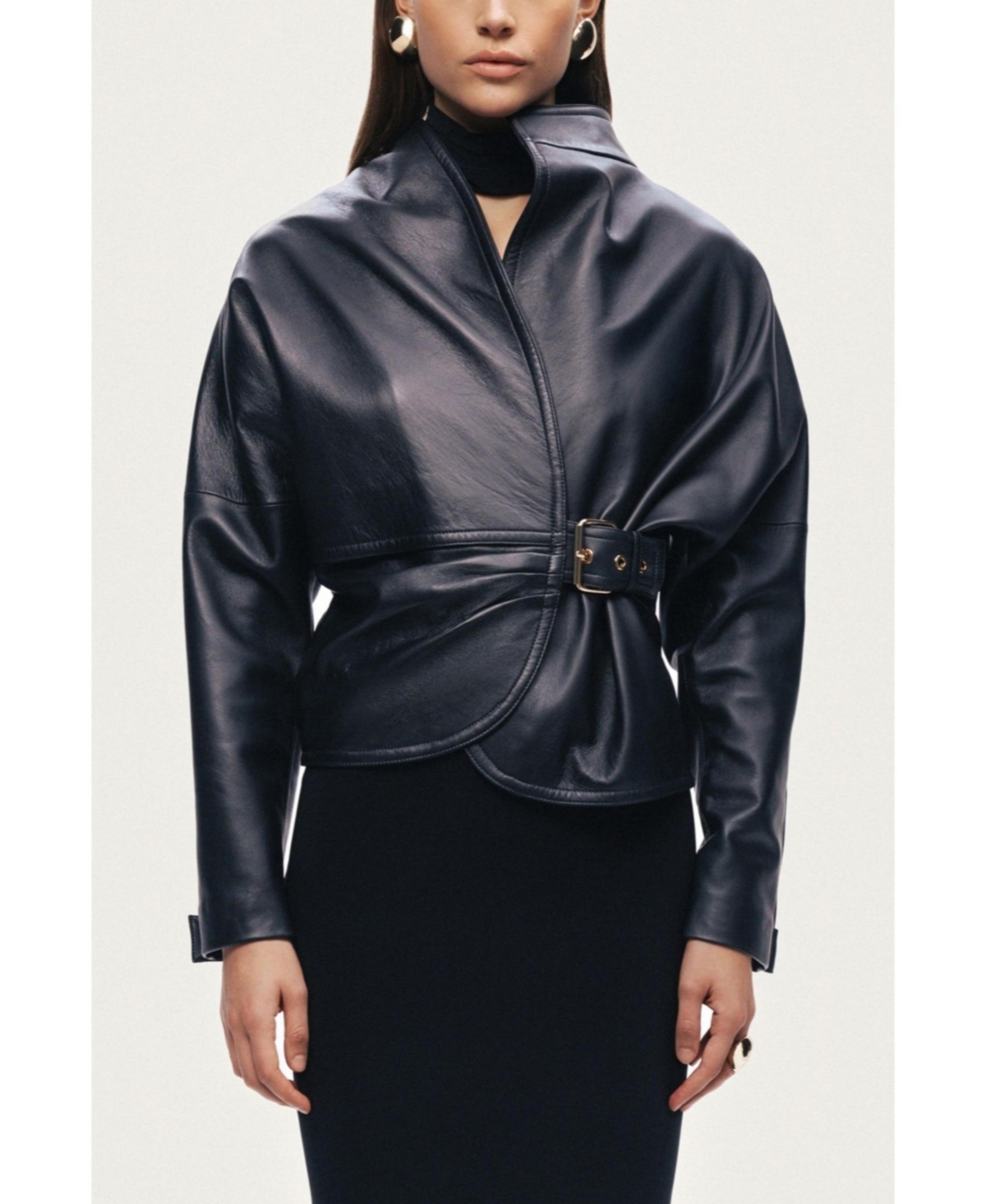 Click here for Nocturne Womens Leather Wrap Jacket - Black prices