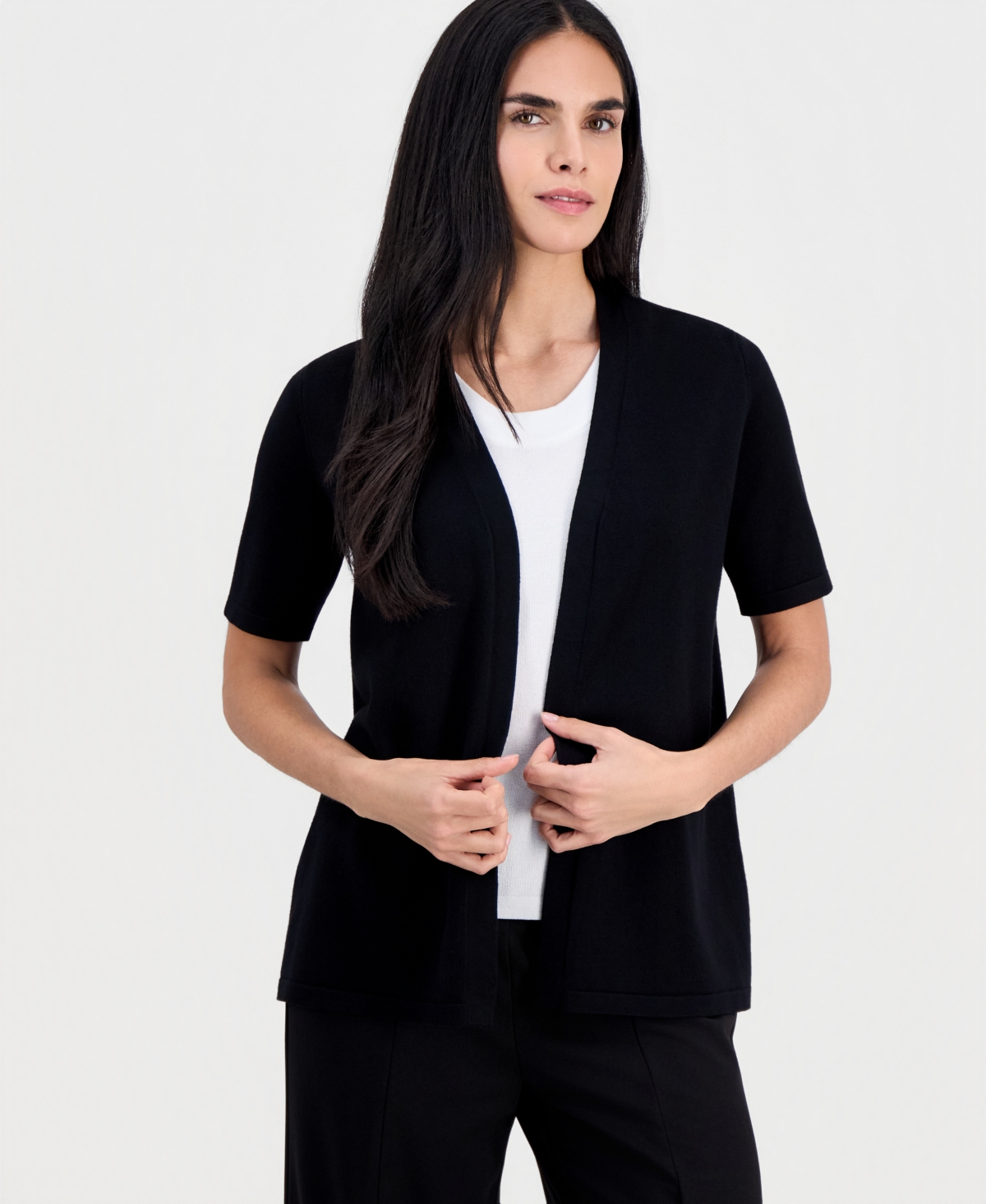 Click here for Anne Klein Essentials Petite Open-Front Elbow-Slee... prices