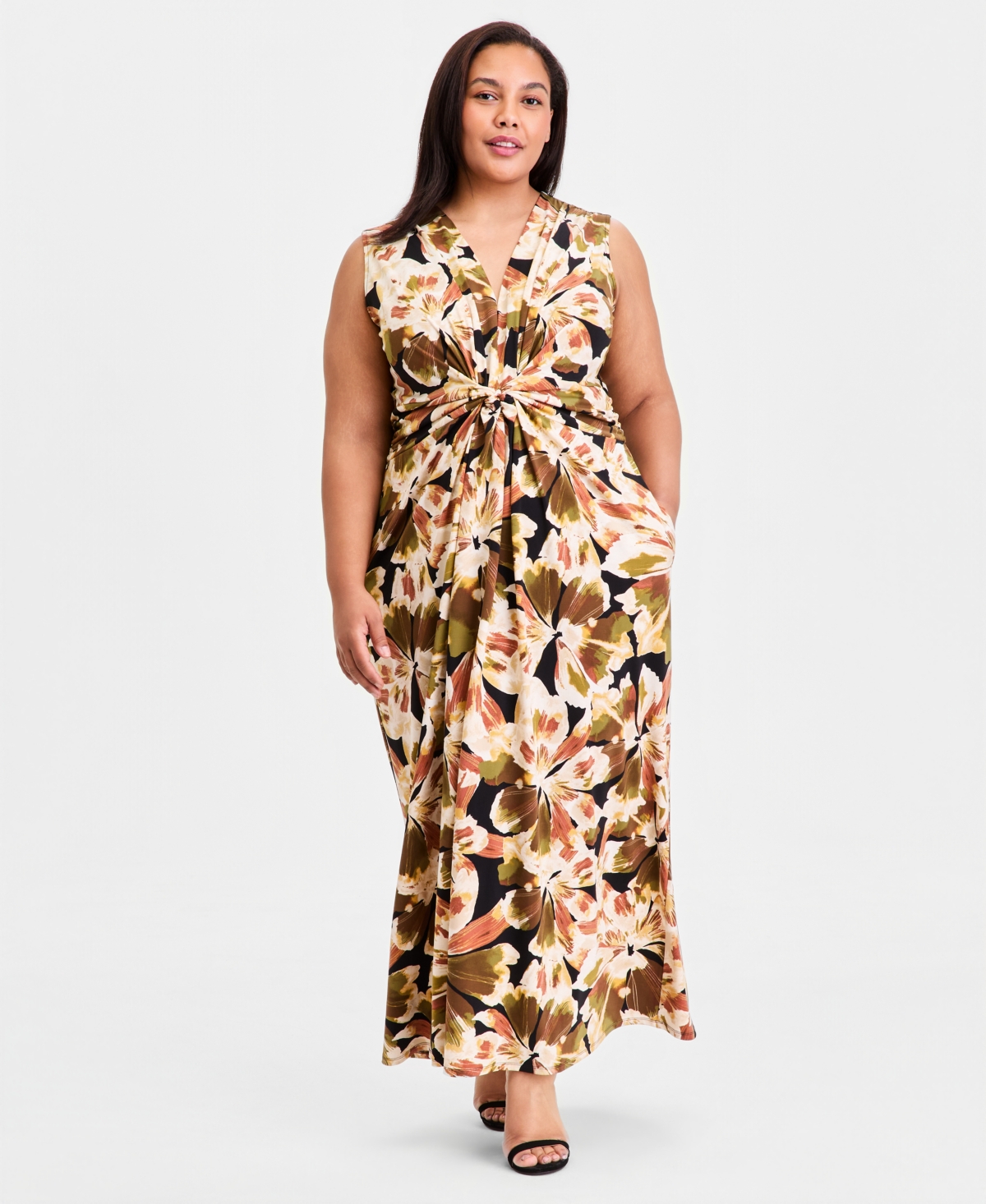 Click here for Anne Klein Plus Size V-Neck Twist-Front Maxi Dress... prices