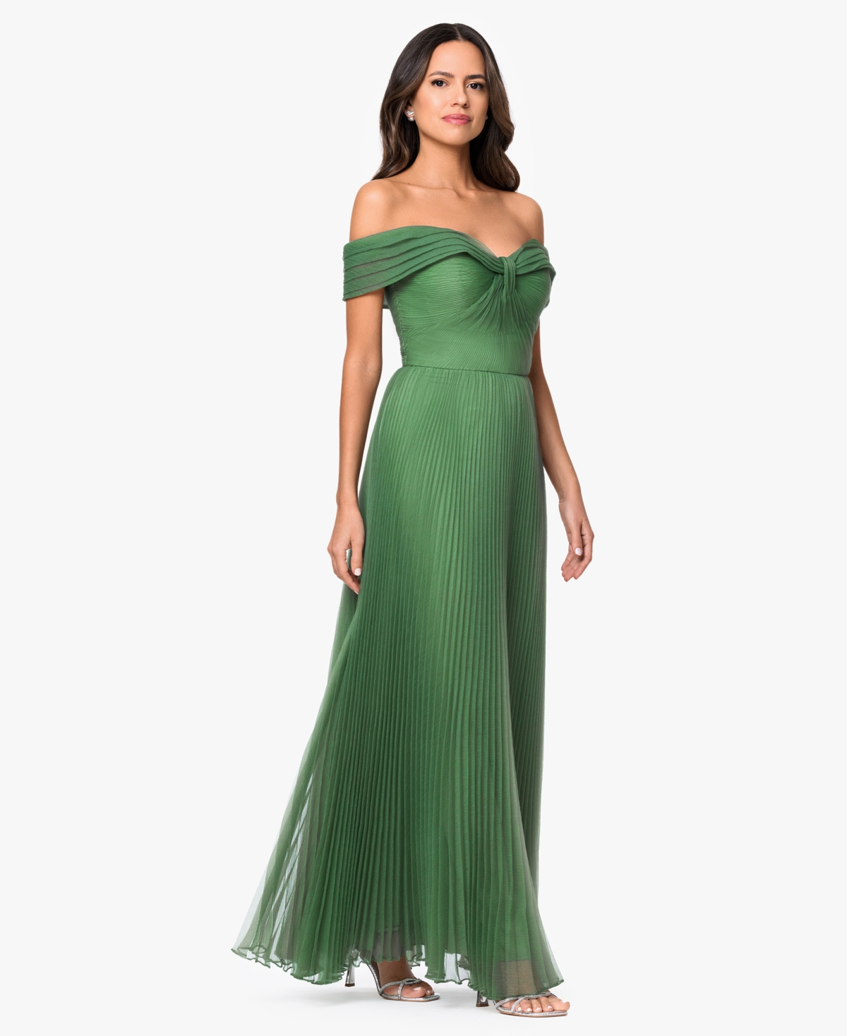 Click here for Xscape Womens Off-The-Shoulder Gown - Green prices